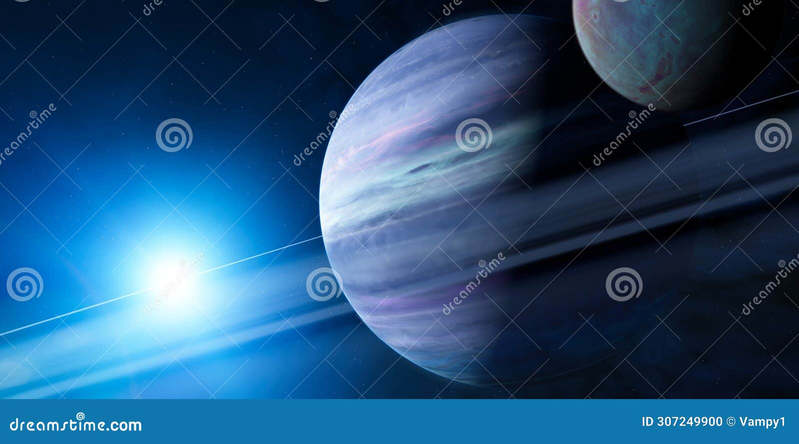 Saturn Rings and Moons, Exoplanet with Rings, Space and Universe Stock ...