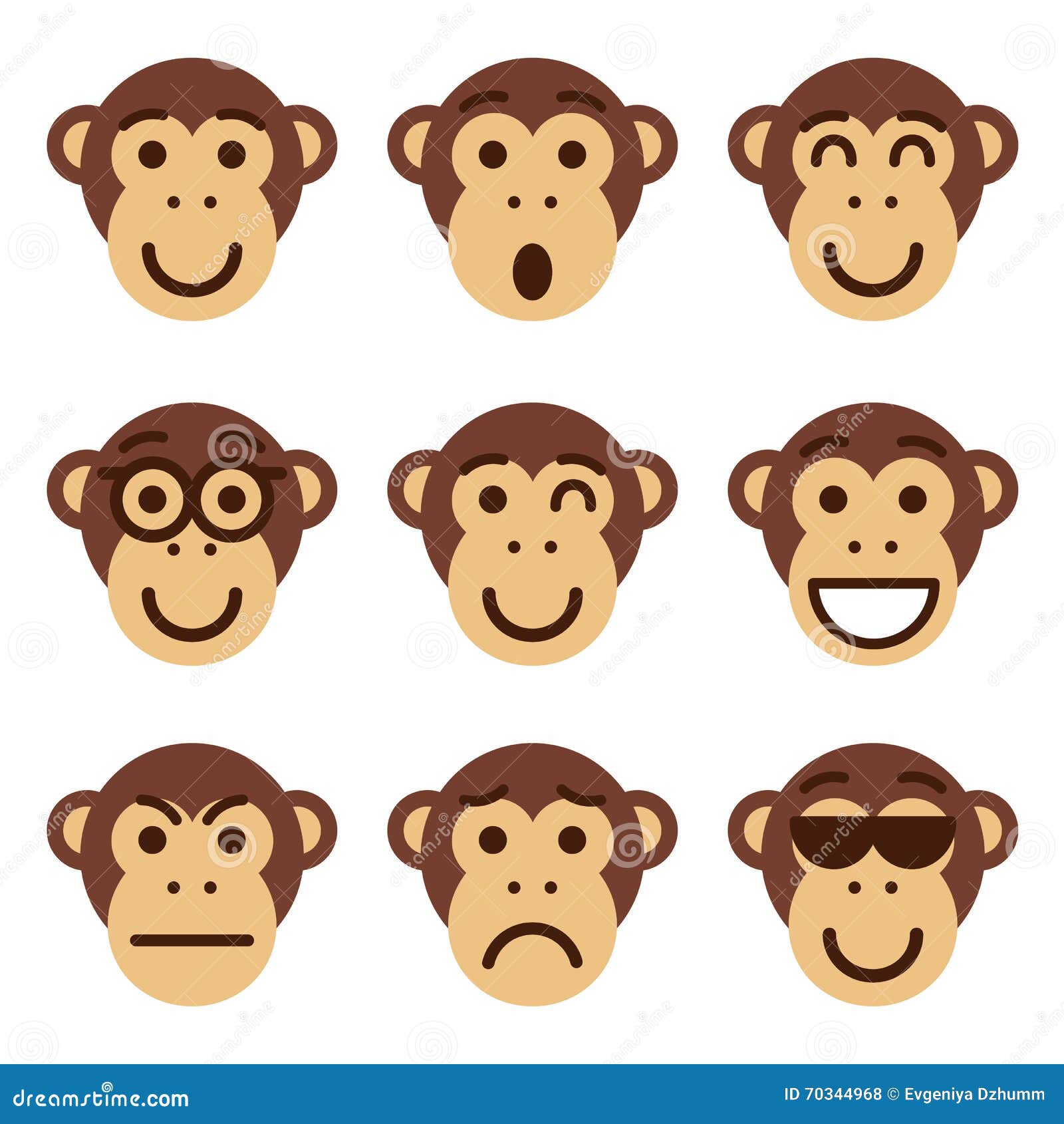 Satz Affe Emoticons Verschiedene Gefühle Der Lustigen Affeshow Vektor ...