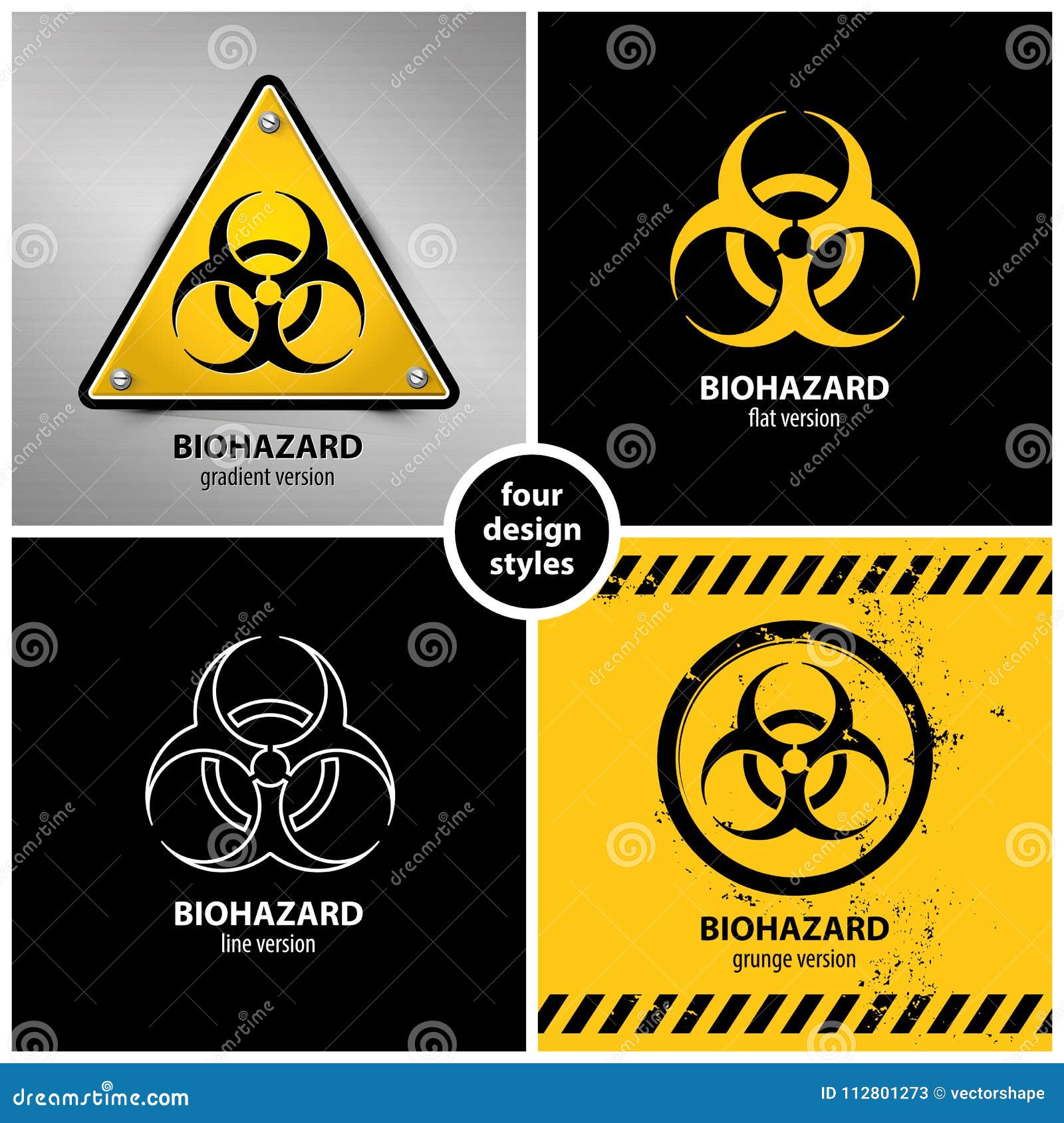 Satz Biohazardsymbole vektor abbildung. Illustration von emblem - 112801273
