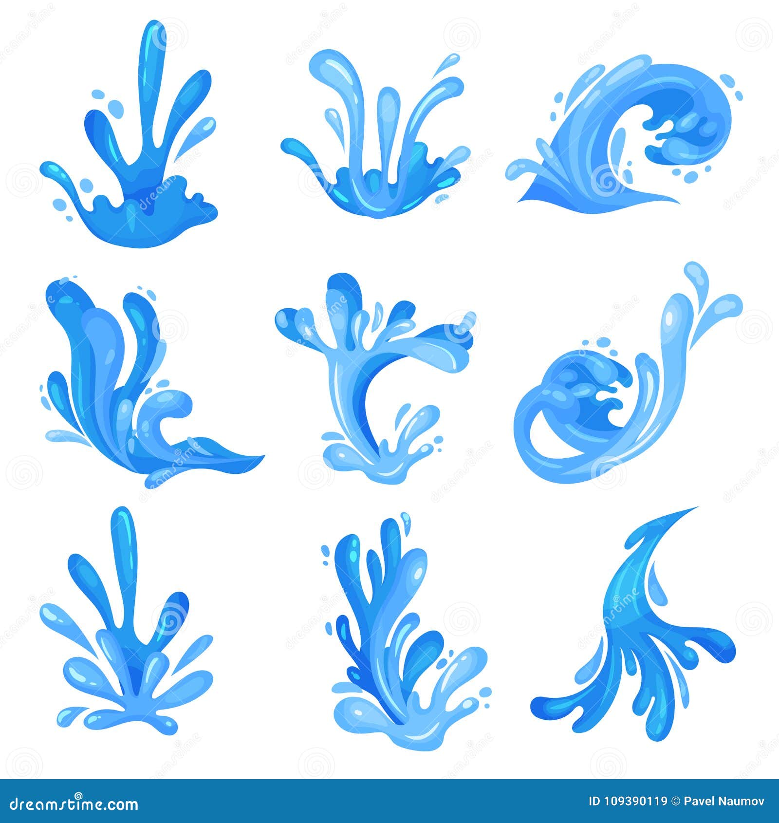 Satz Blaues Meer Oder Meereswogen, Starke Wasserstrom-Vektor ...