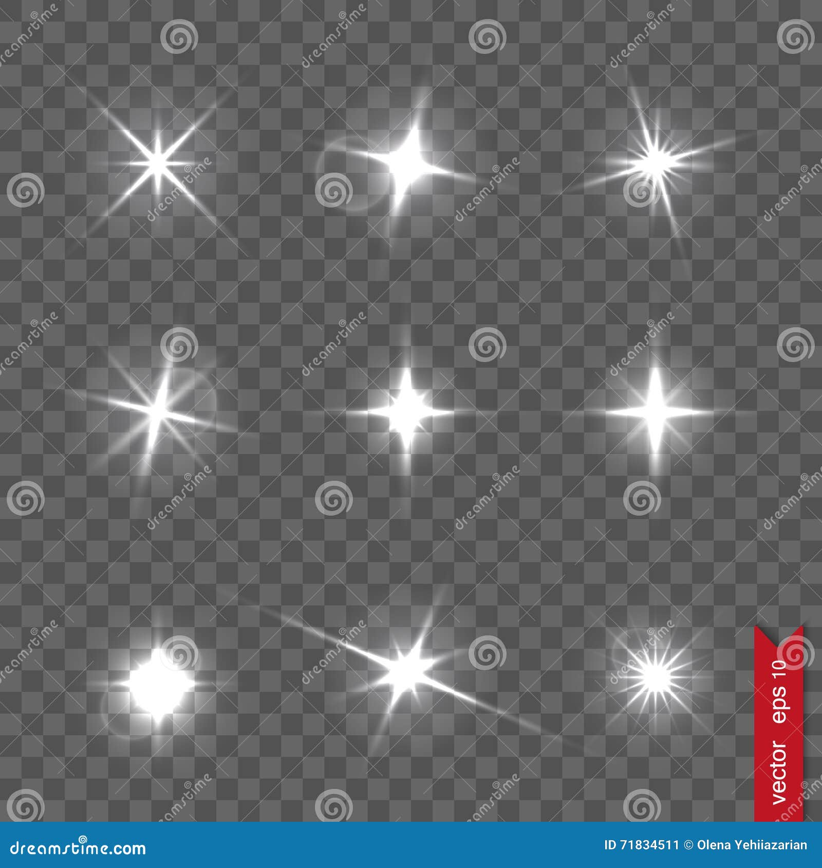 Satz Blitzlichter Und Glänzendes Funkeln Vektor Abbildung ...