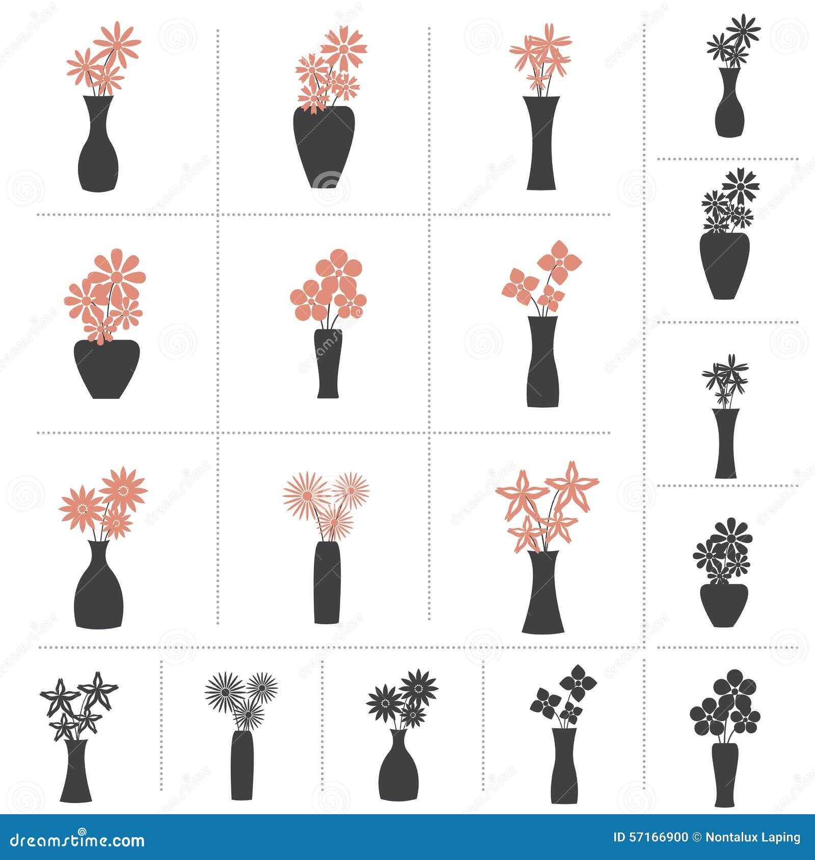 Satz Blumen in Der Vasen-Sammlung Vektor Abbildung - Illustration von ...