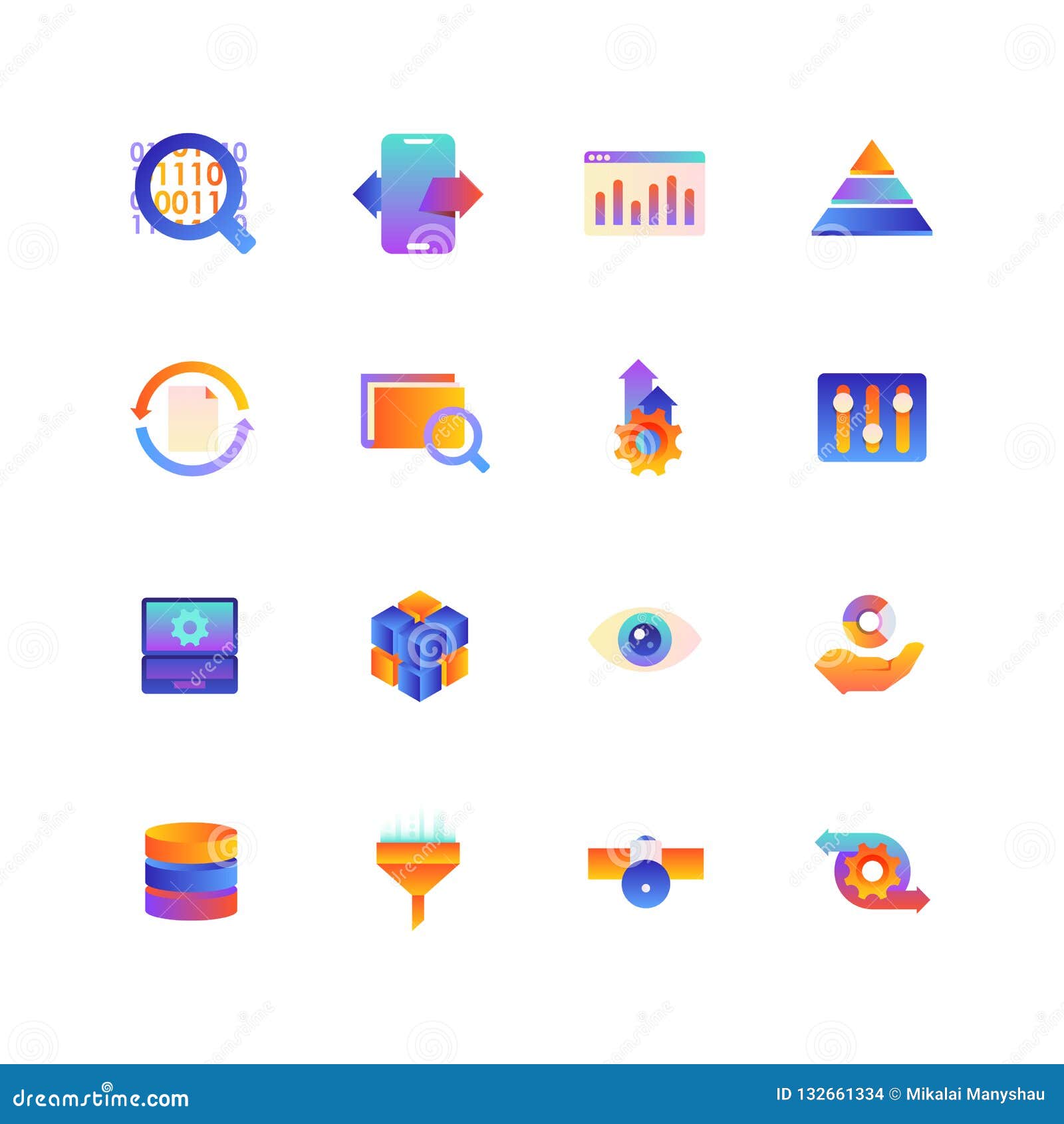 Satz Daten Vektor-Steigungs-Ikonen Editable Farbe 48x48 Vektor ...