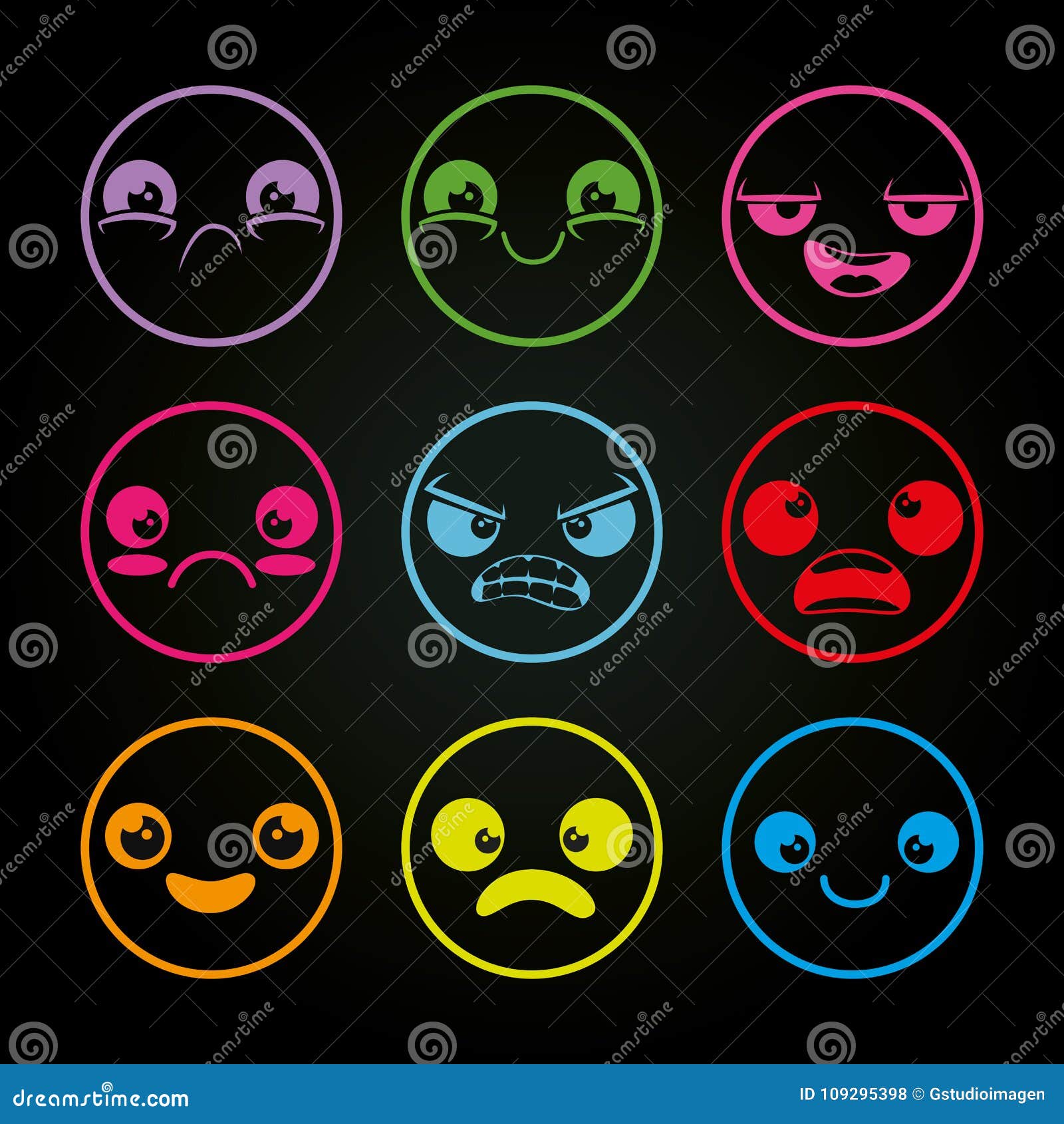 Satz Der Emoji Emoticonkarikatur Vektor Abbildung - Illustration von ...