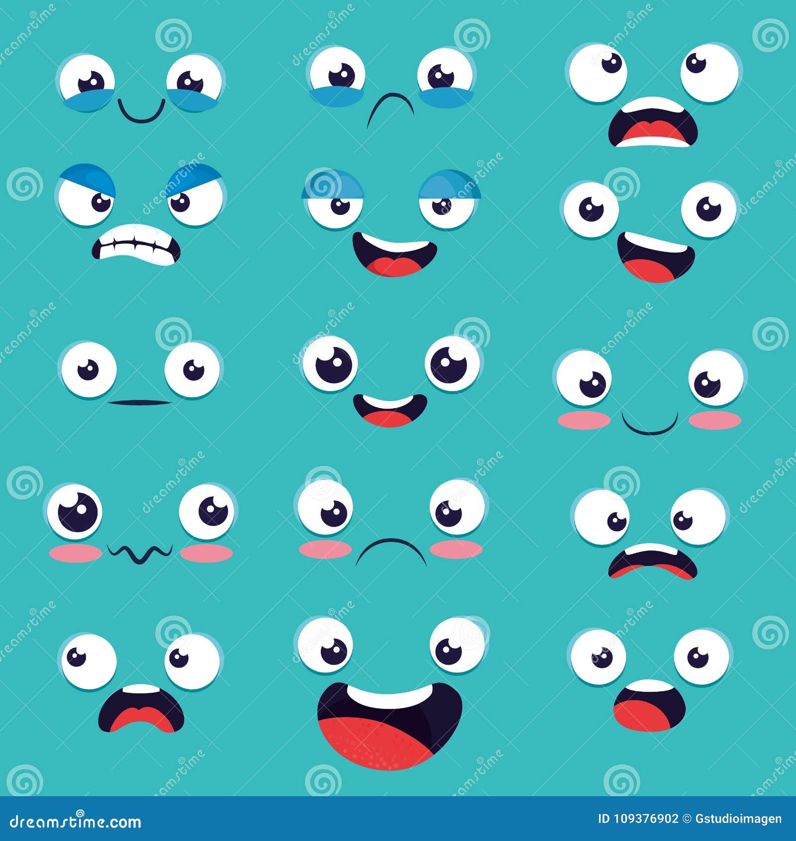 Satz Der Emoji Emoticonkarikatur Vektor Abbildung - Illustration von ...
