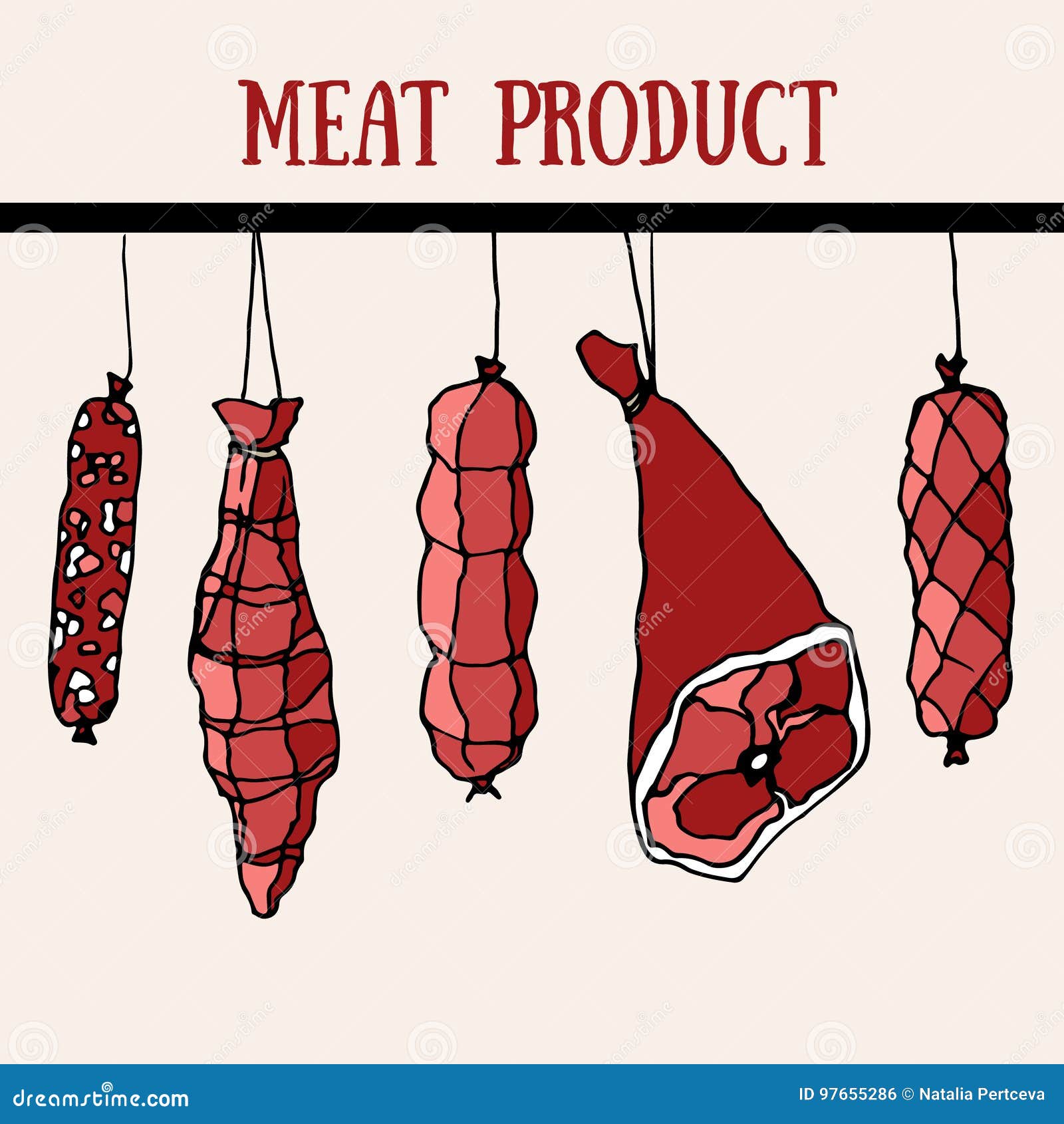 Satz Der Fleischware Nahrung Hand Gezeichnet Speck, Wurst Vektor ...