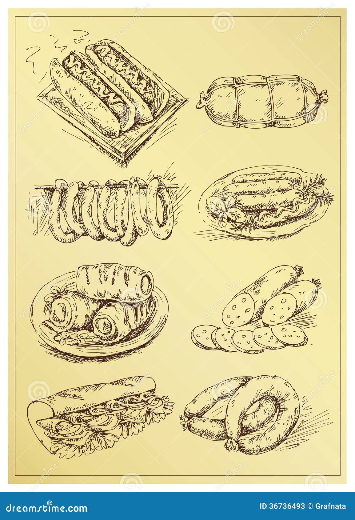 Satz Der Handzeichnungswurst Vektor Abbildung - Illustration von wurst ...