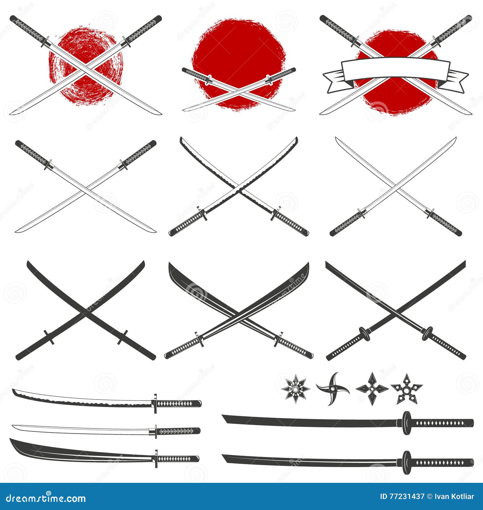 Satz der katana Klingen vektor abbildung. Illustration von asiatisch ...