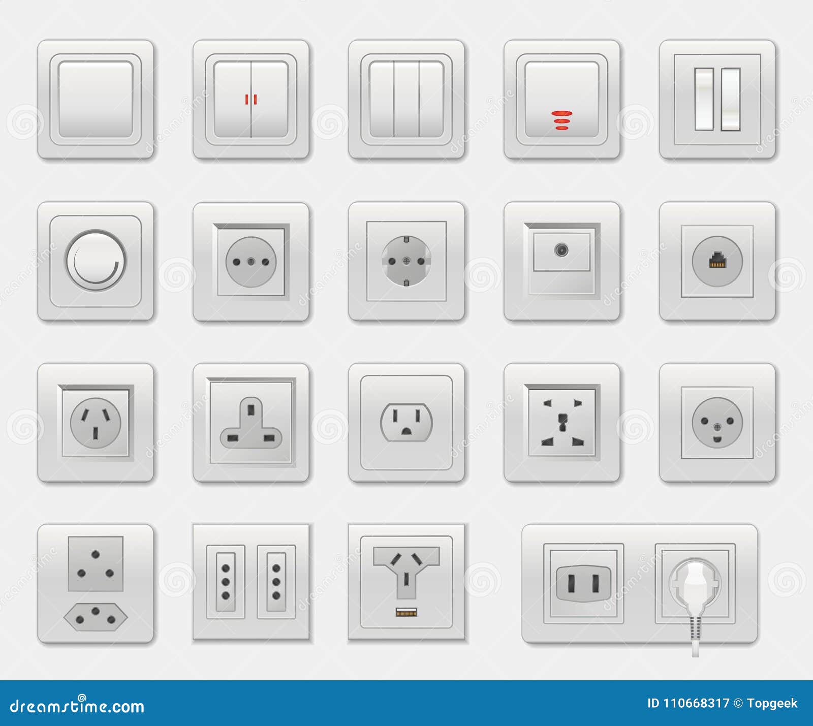 Satz Der Unterschiedlichen Schalter-Vektor-Illustration Vektor ...