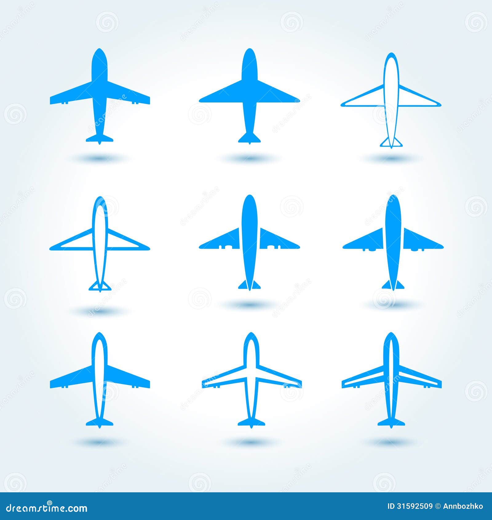 Satz des Flugzeugsymbols vektor abbildung. Illustration von fliege ...