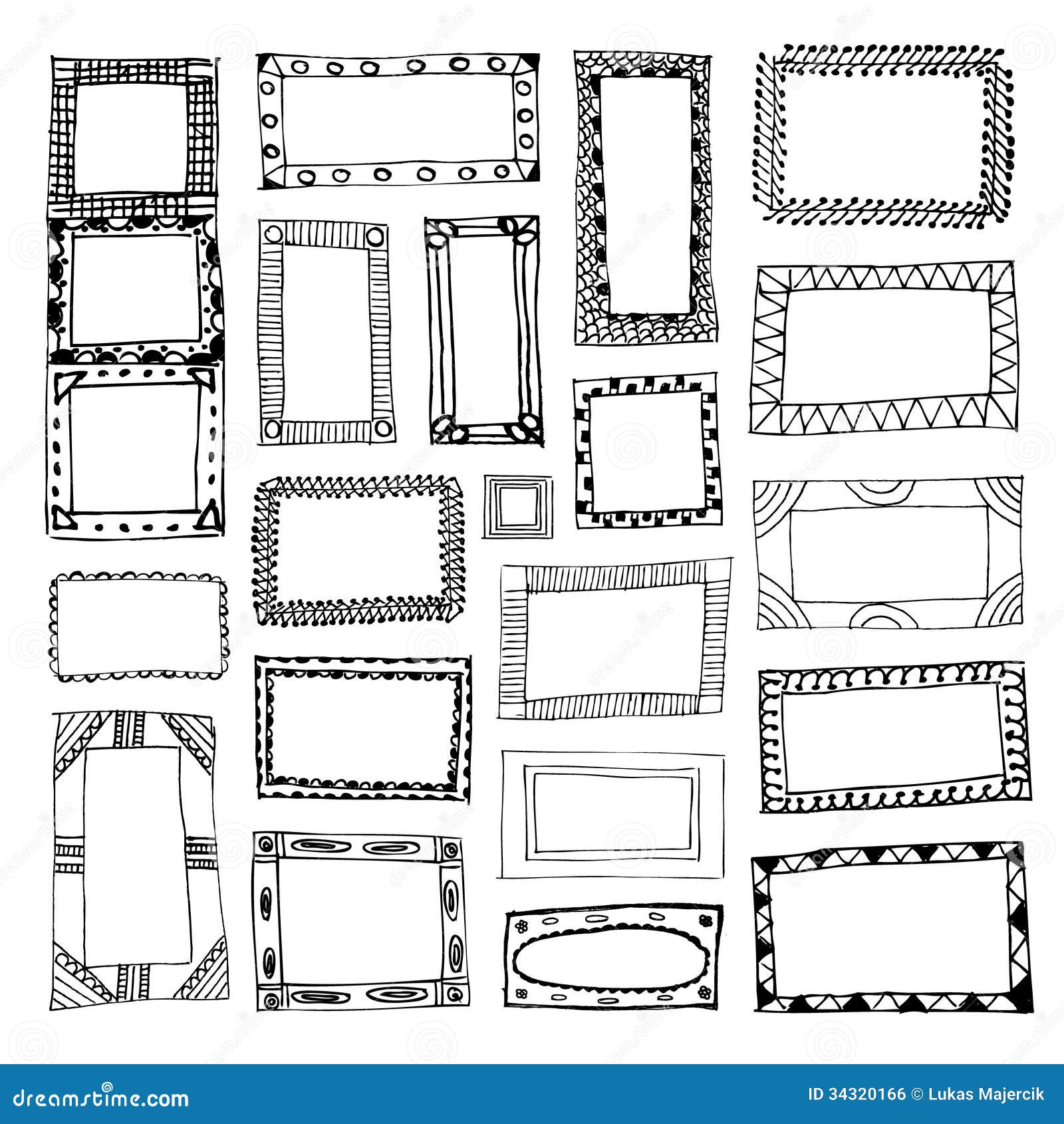 Satz Hand Gezeichnete Bilderrahmen Vektor Abbildung - Illustration von ...