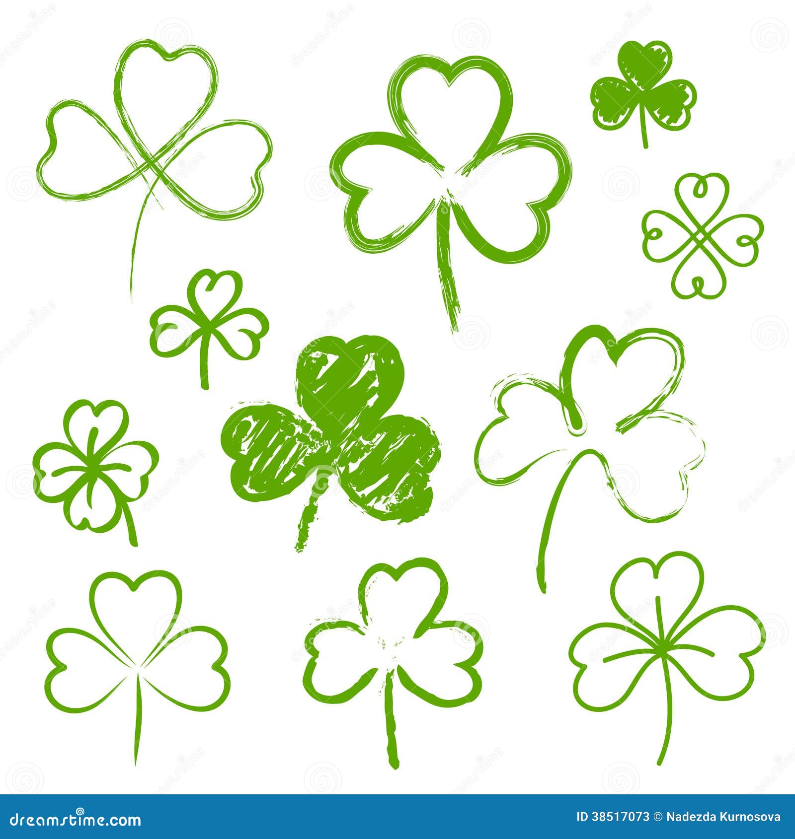 Satz Hand Gezeichneter Klee Vektor Abbildung - Illustration von ...