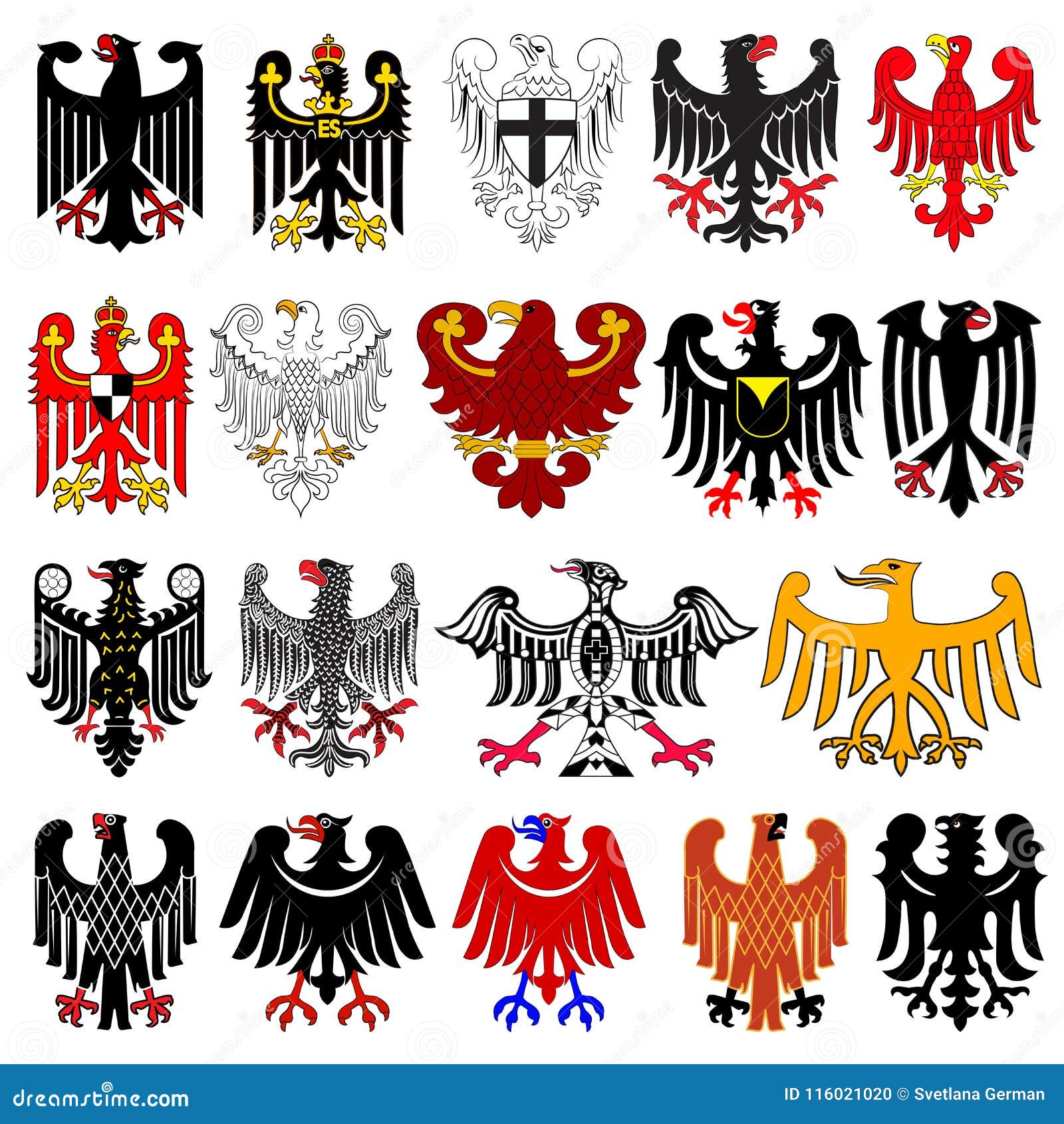 Satz Heraldische Deutsche Adler Vektor Abbildung - Illustration von ...