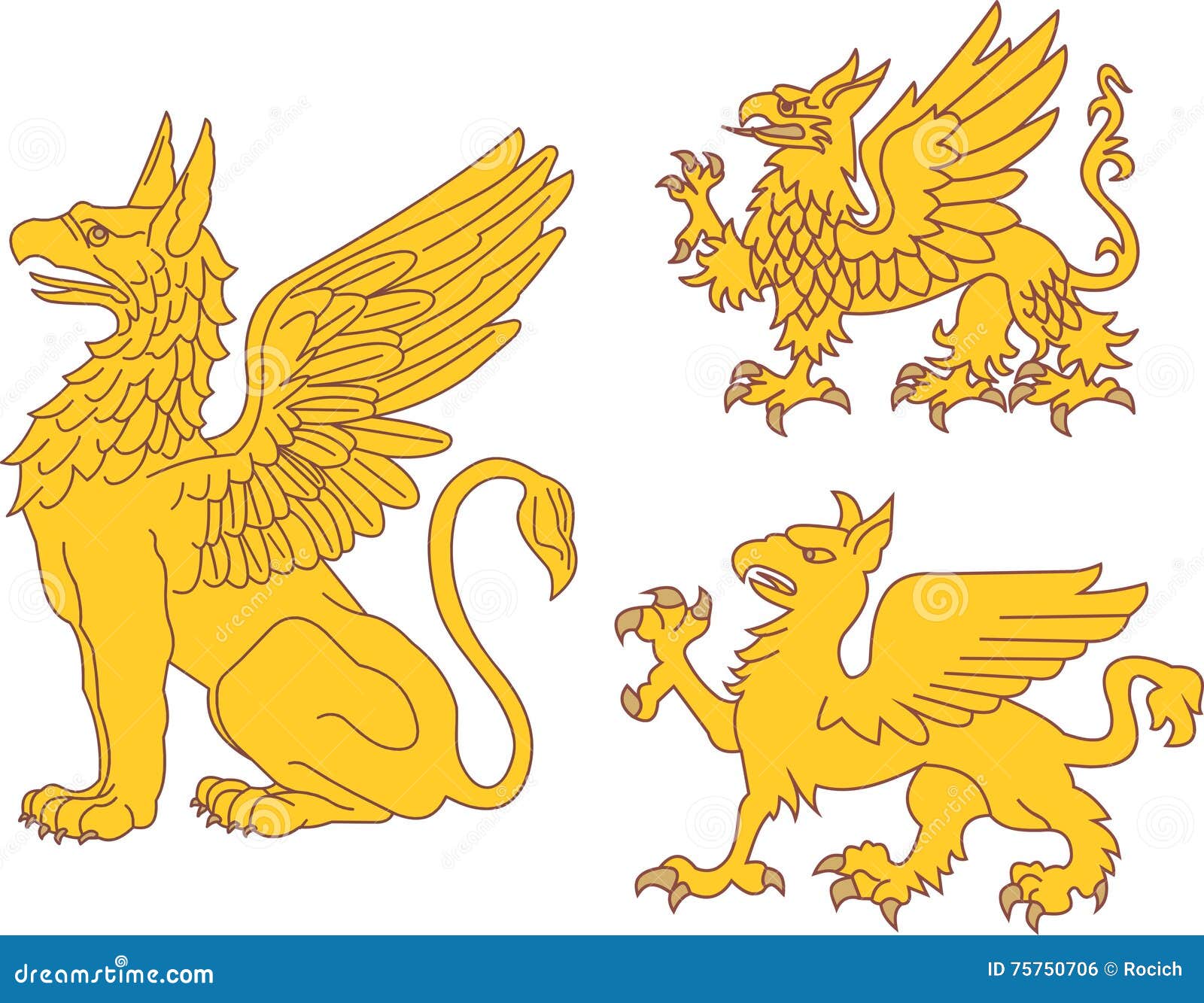 Satz heraldische Greife vektor abbildung. Illustration von bestiarium ...