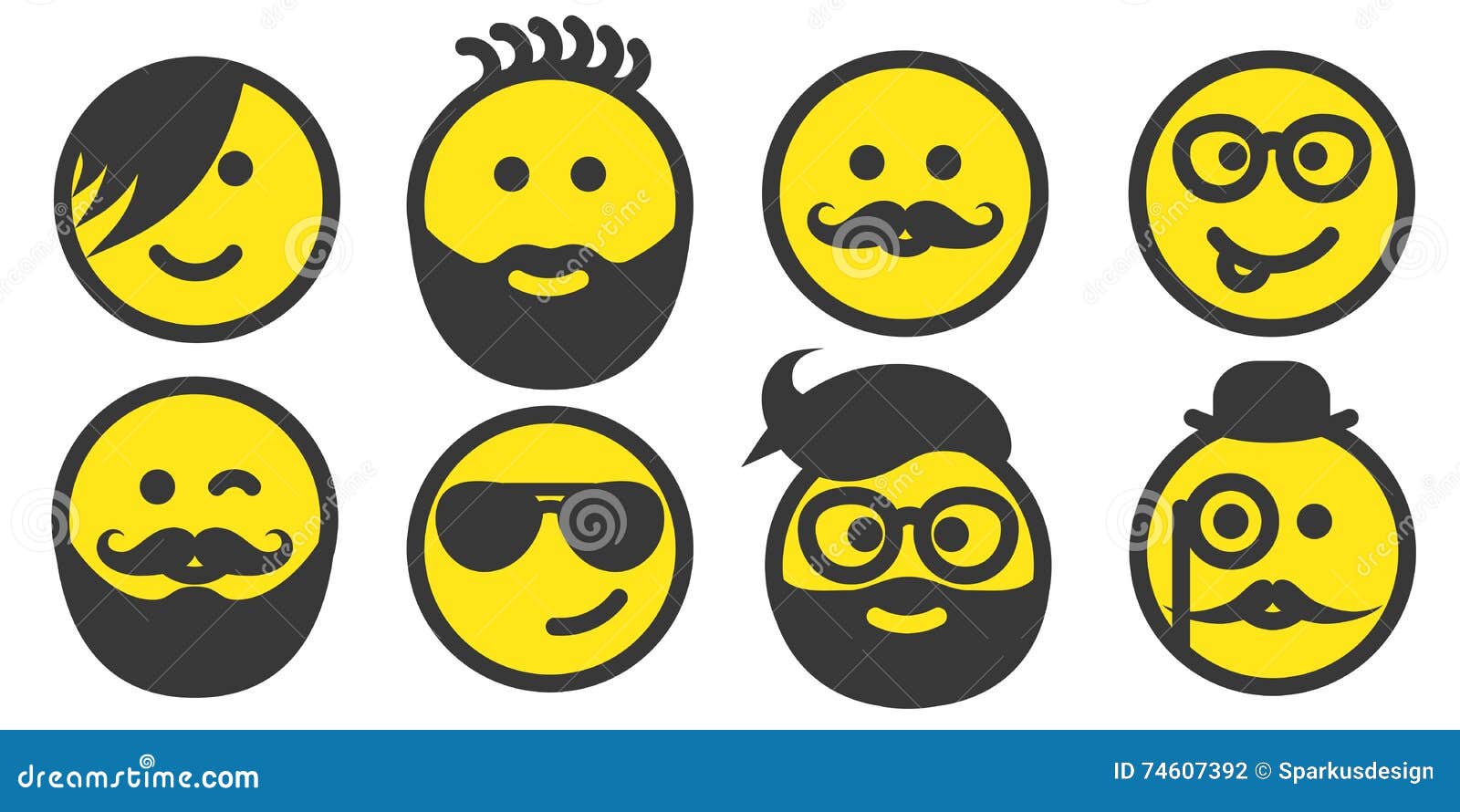 Satz Hippie-smileygesichter Vektor Abbildung - Illustration von ...