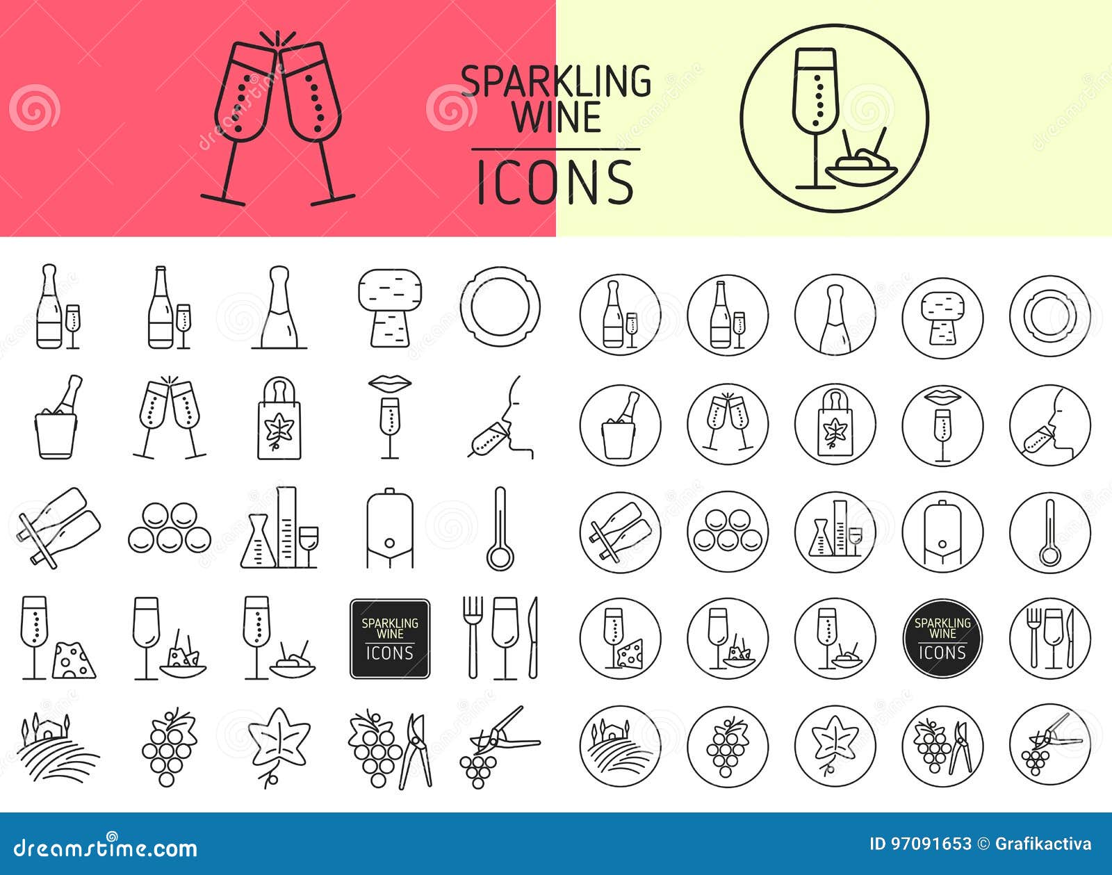 Satz Ikonen des Sektes vektor abbildung. Illustration von champagner ...