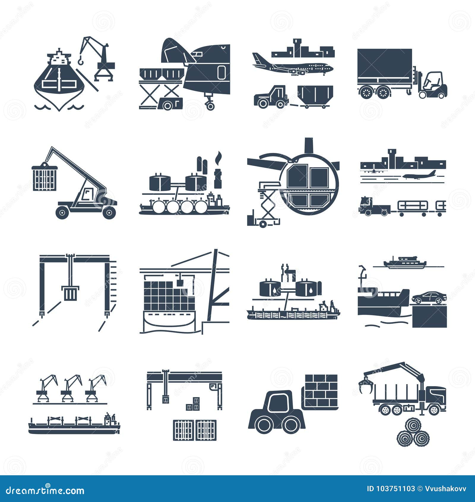 Satz Ikonenbe- Und Entladung Von Waren, Lagernd Ein Vektor Abbildung ...