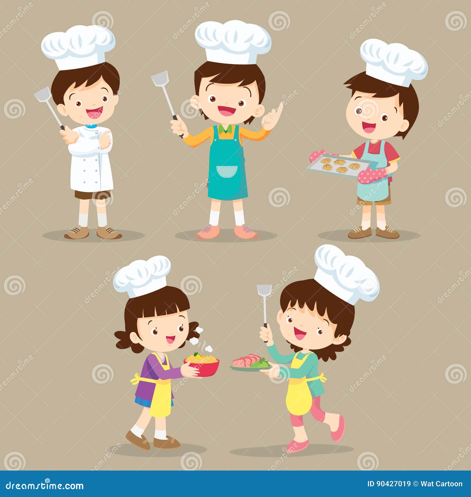 Satz Kinderdes kochens vektor abbildung. Illustration von küche - 90427019