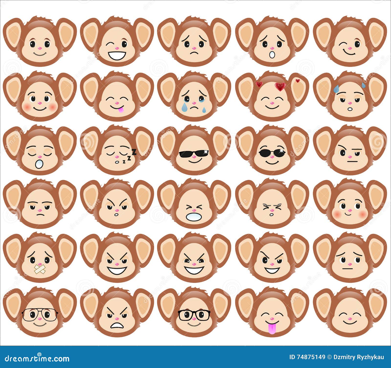 Satz Lustige Affe Emoticons Stock Abbildung - Illustration von person ...