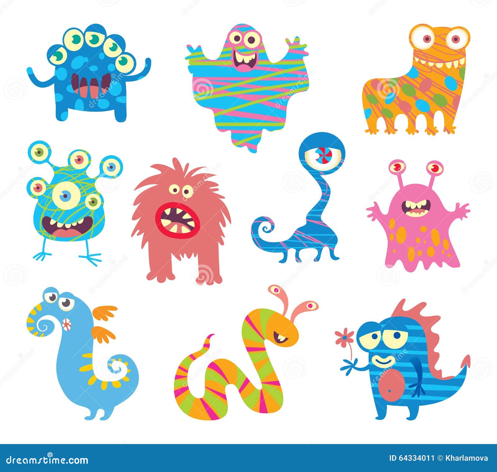 Satz Lustige Kleine Monster Vektor Abbildung - Illustration von kunst ...