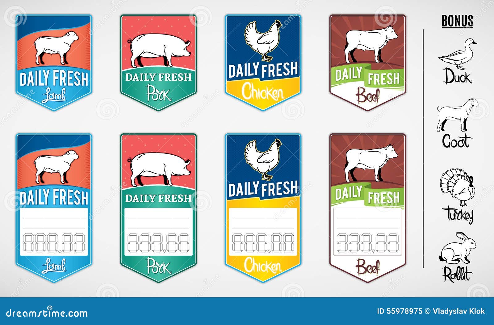 Satz Metzger Shop Labels Und Preise Vektor Abbildung - Illustration von ...