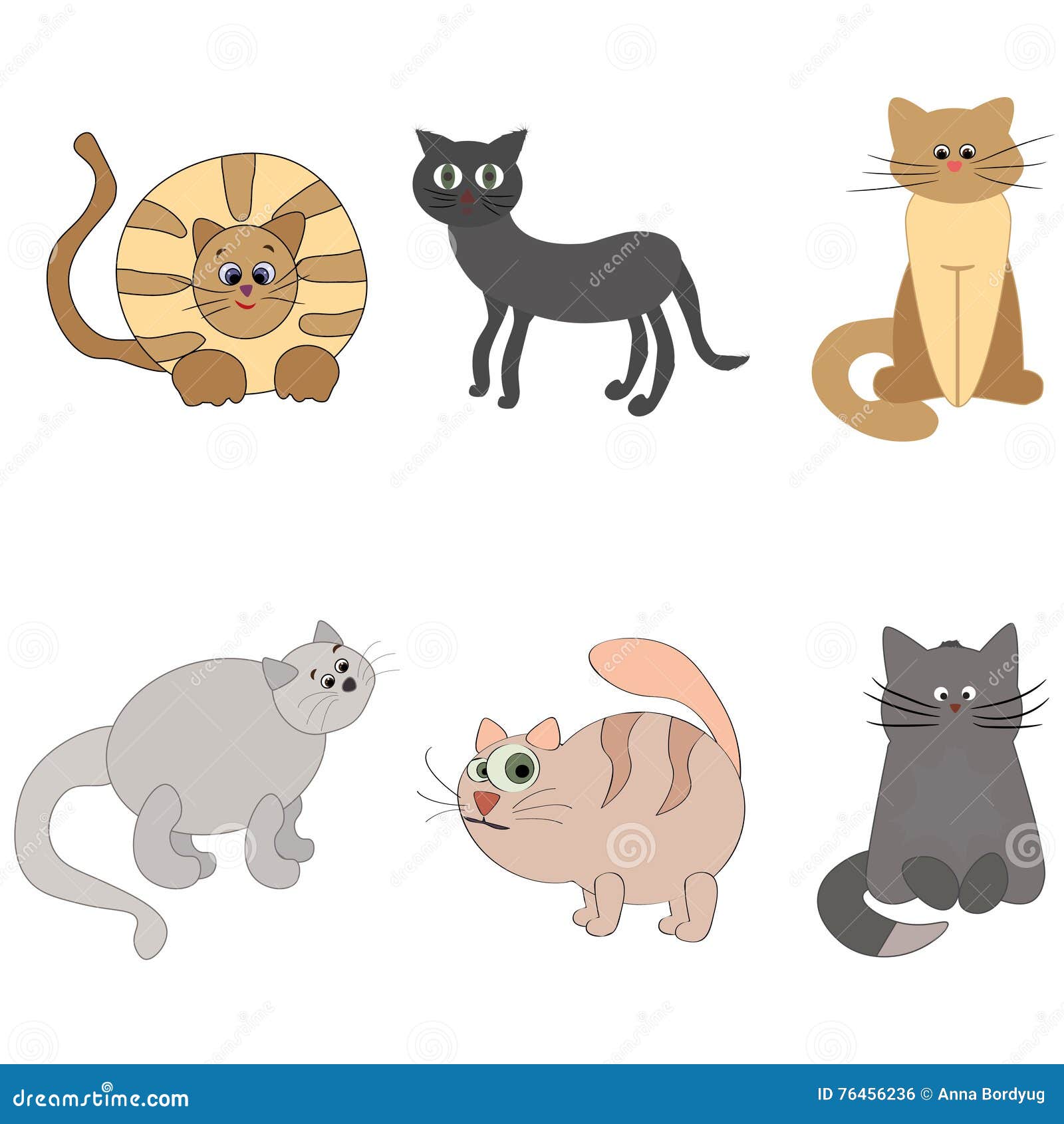 Satz Nette Karikaturmiezekatzen Oder -katzen Mit Unterschiedlichem ...