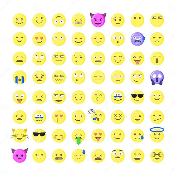 Satz Nette Smiley Emoticons Vektor Abbildung - Illustration von flach ...