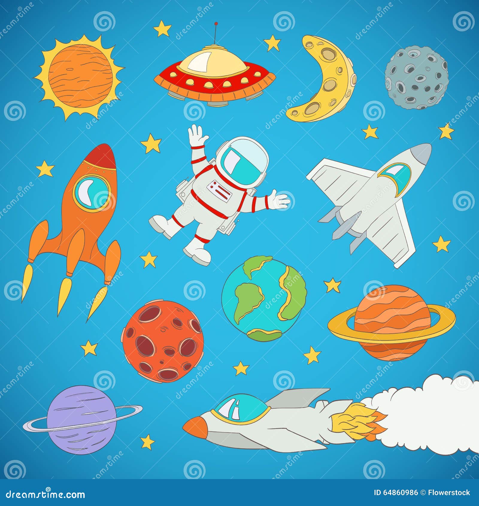 Satz Netter Weltraum Der Karikatur Vektor Abbildung - Illustration von ...