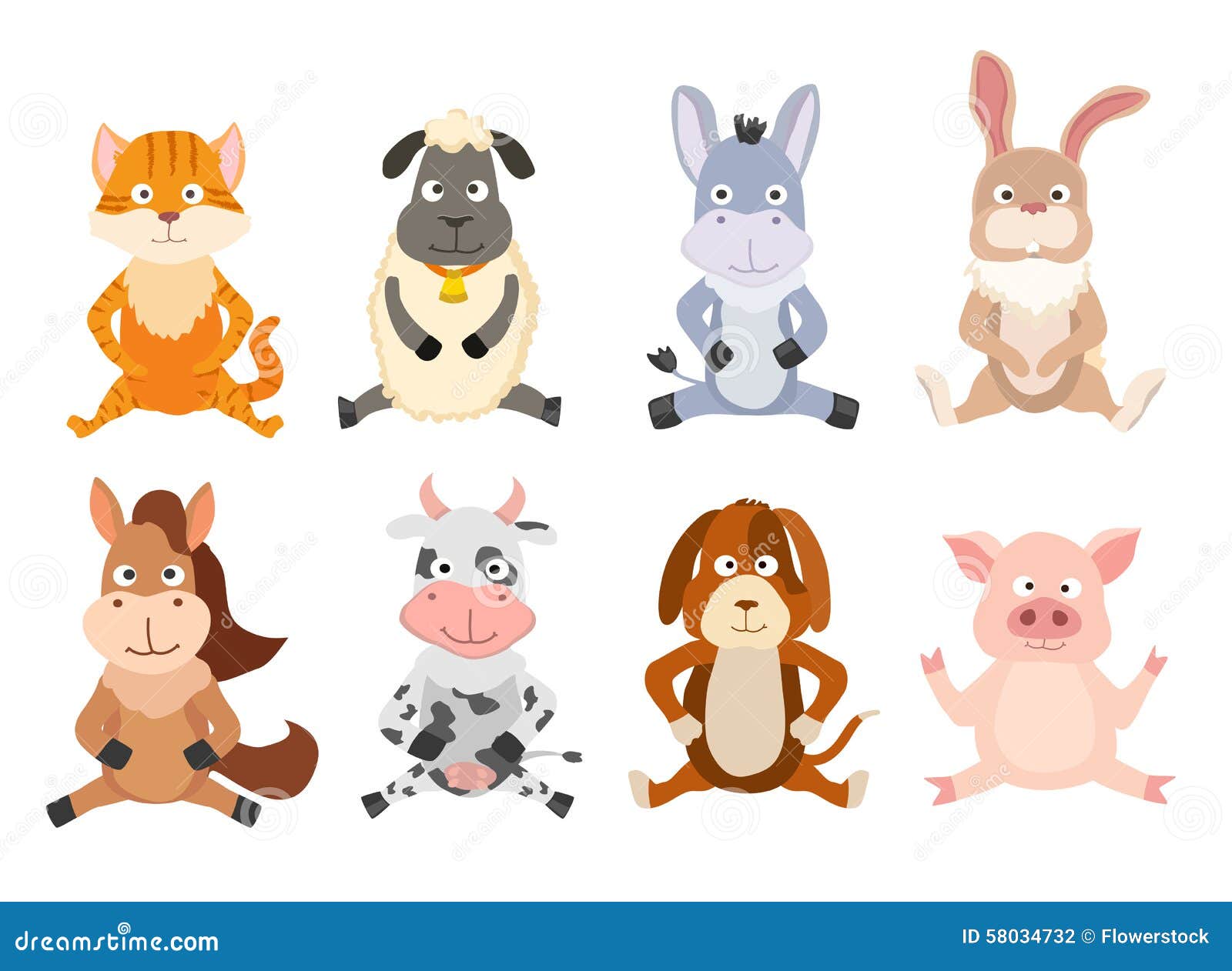 Satz Sitzende Tiere Der Karikatur Vektor Vektor Abbildung ...