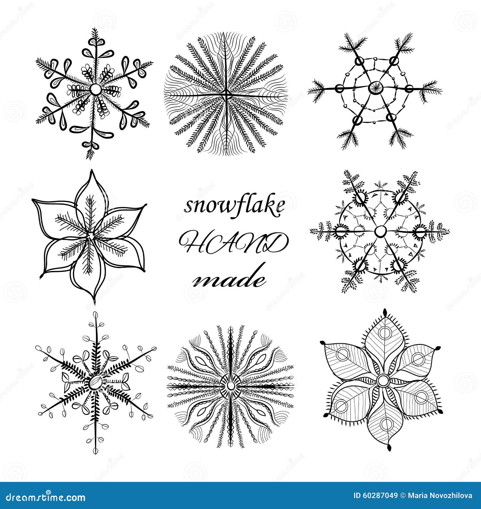 Satz Unterschiedliche Hand Gezeichnete Schneeflocken Vektor Abbildung ...