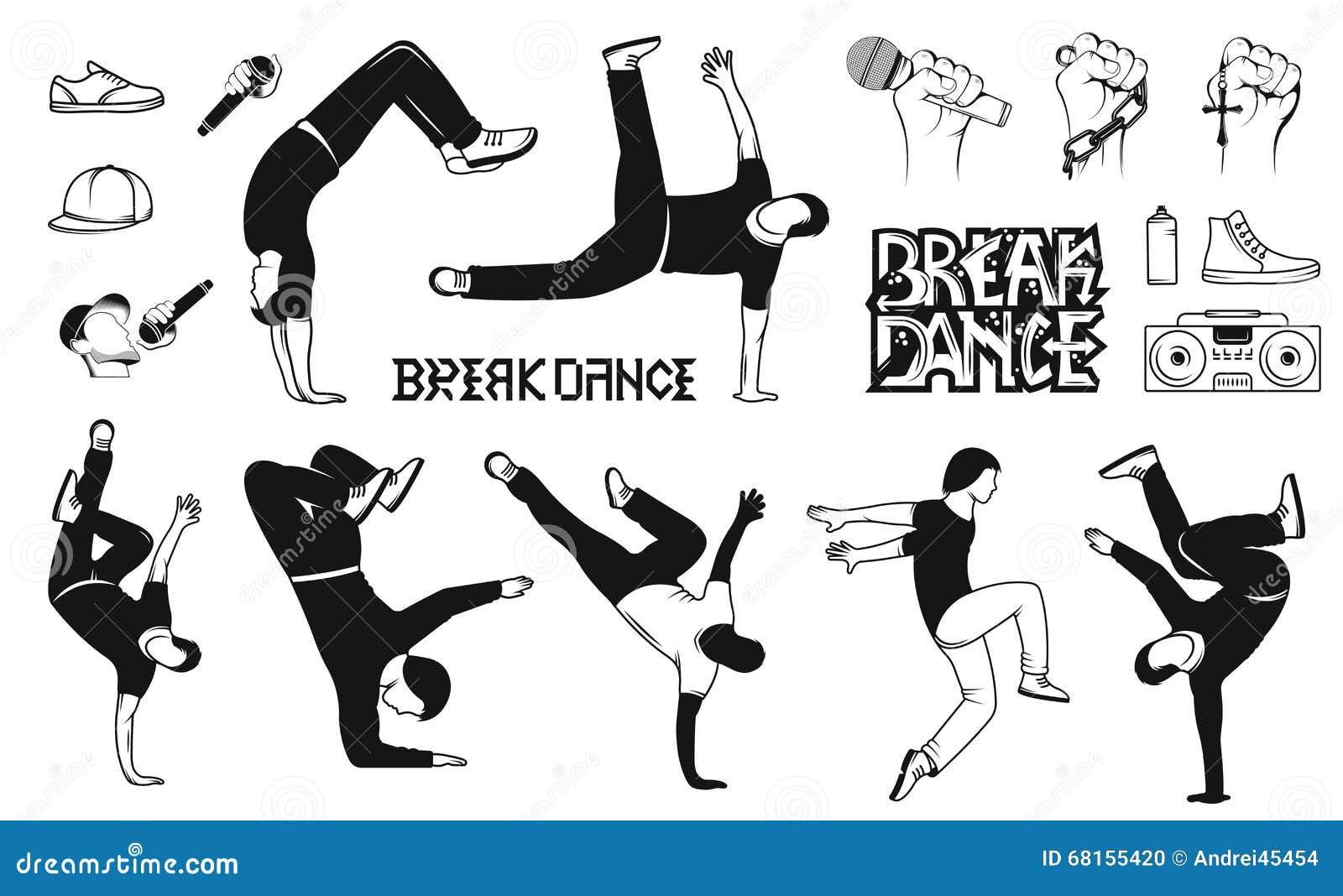 Satz Vektor Breakdance-Mann-Schattenbilder Stock Abbildung ...