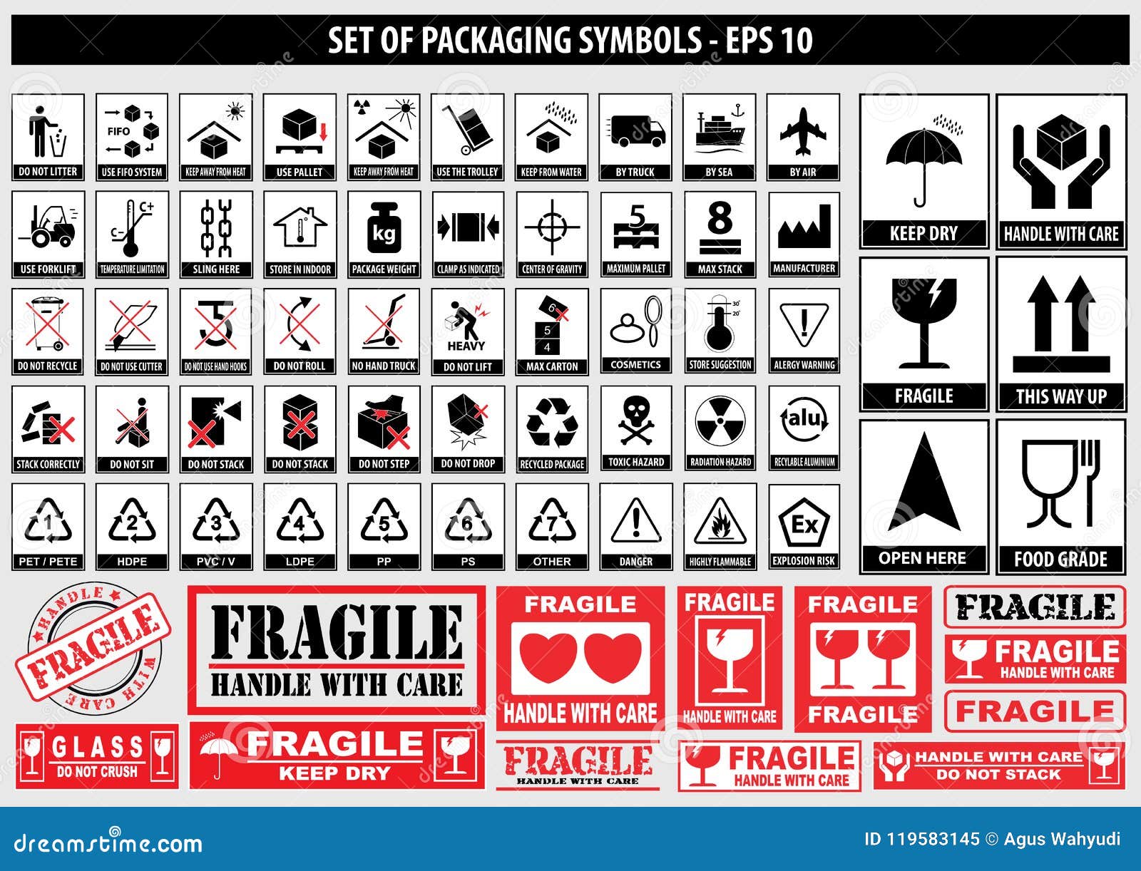 Satz Verpackungs-Symbole vektor abbildung. Illustration von kasten ...