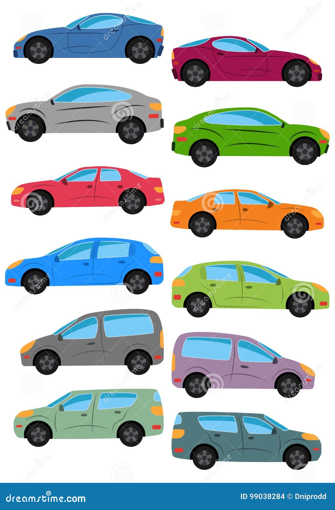 Satz Verschiedene Autoarten Mehrfarbige Auto-Sammlung Vektor Abbildung ...