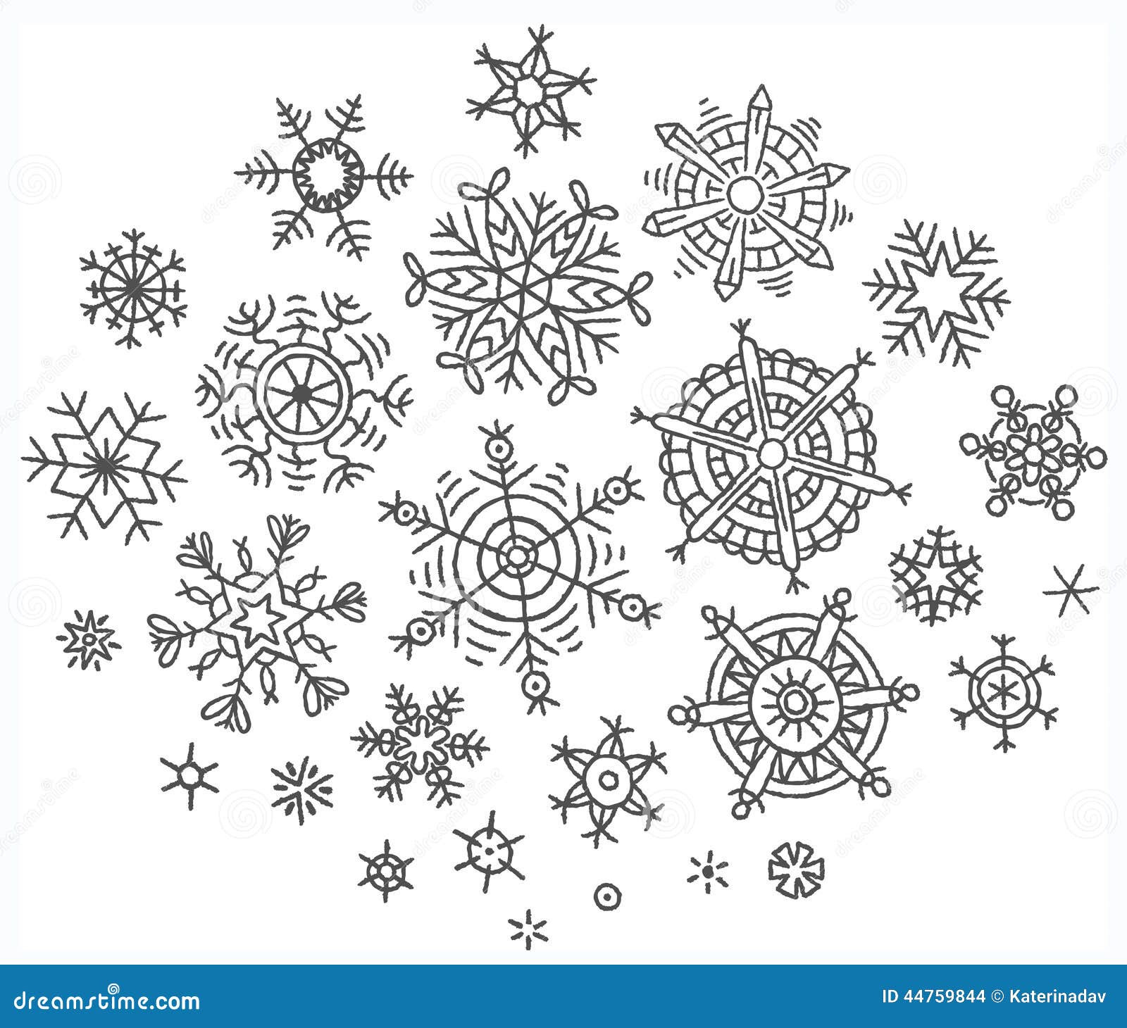 Satz Verschiedene Von Hand Gezeichnete Schneeflocken Vektor Abbildung ...