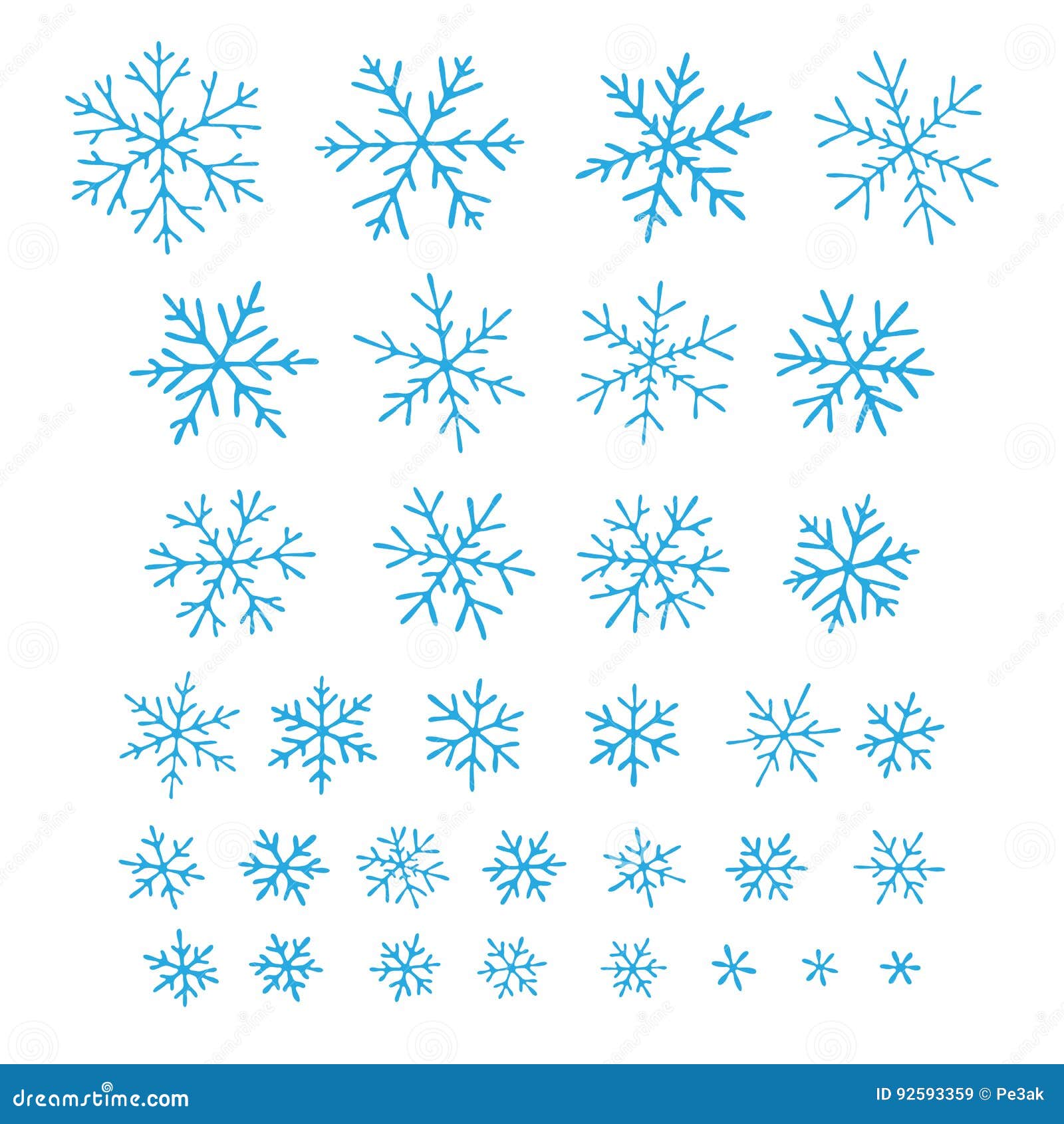 Satz Verschiedene Von Hand Gezeichnete Schneeflocken Vektor Abbildung ...
