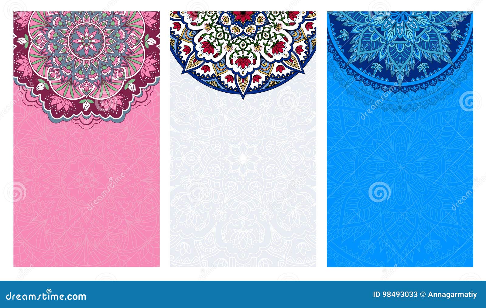 Satz Vertikaler Hintergrund Mit Farbigen Mandalen Vektor Abbildung ...