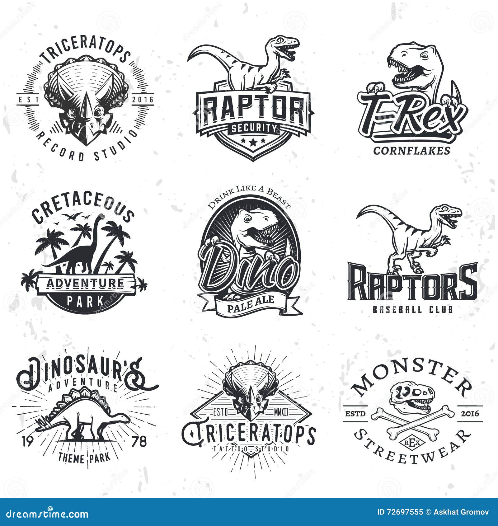Satz von Dino Logos vektor abbildung. Illustration von abbildung - 72697555