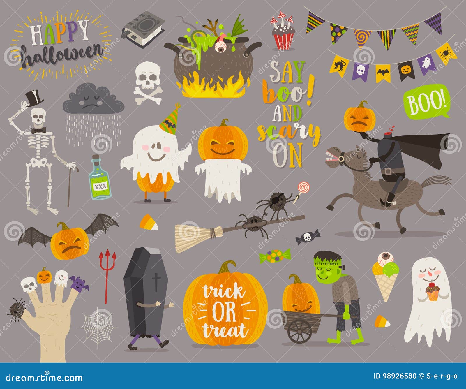 Satz Von Halloween-Zeichen Und -symbol, Vektor Abbildung - Illustration ...