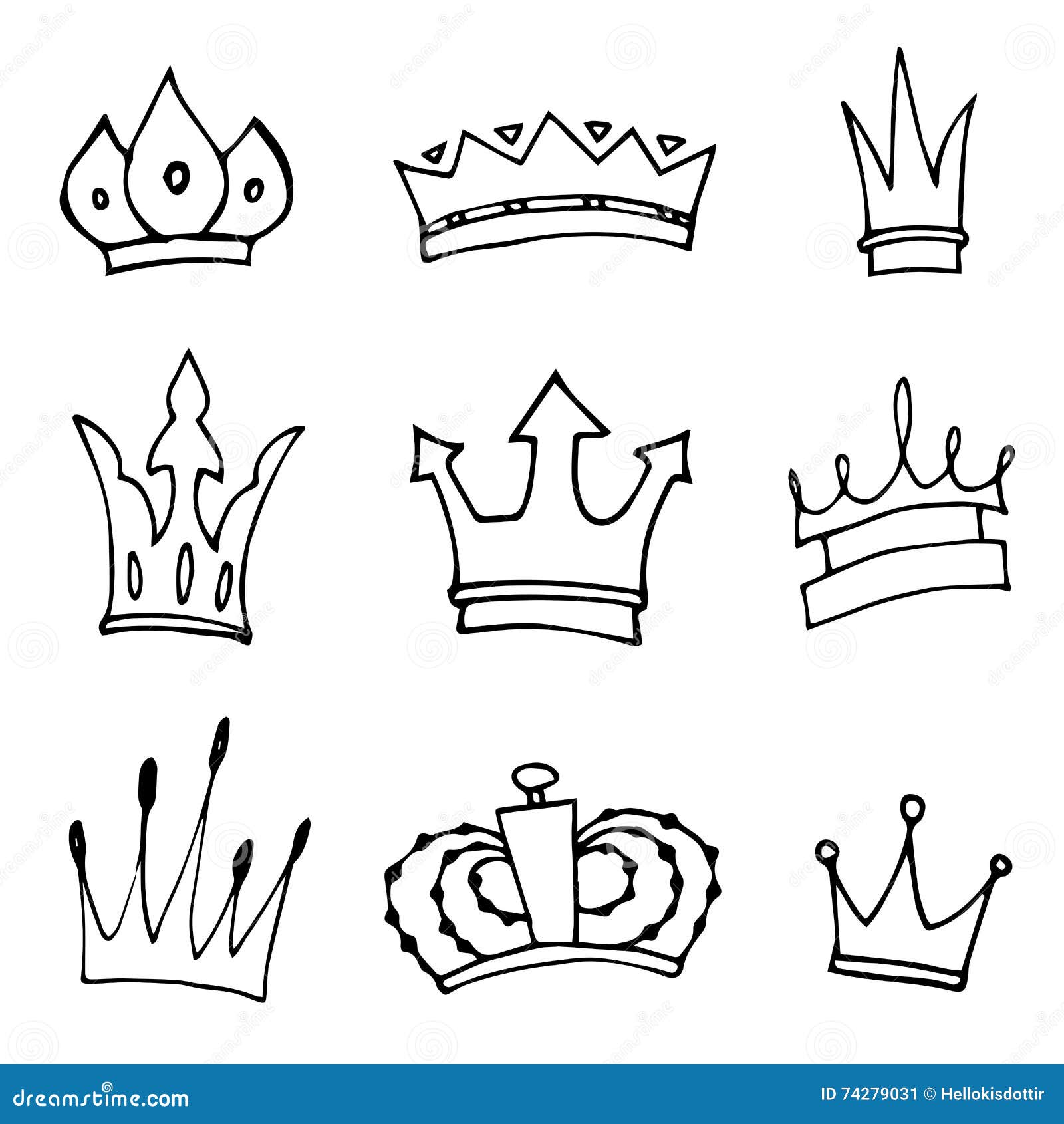 Satz Von Hand Gezeichnete Kronen Vektor Abbildung - Illustration von ...