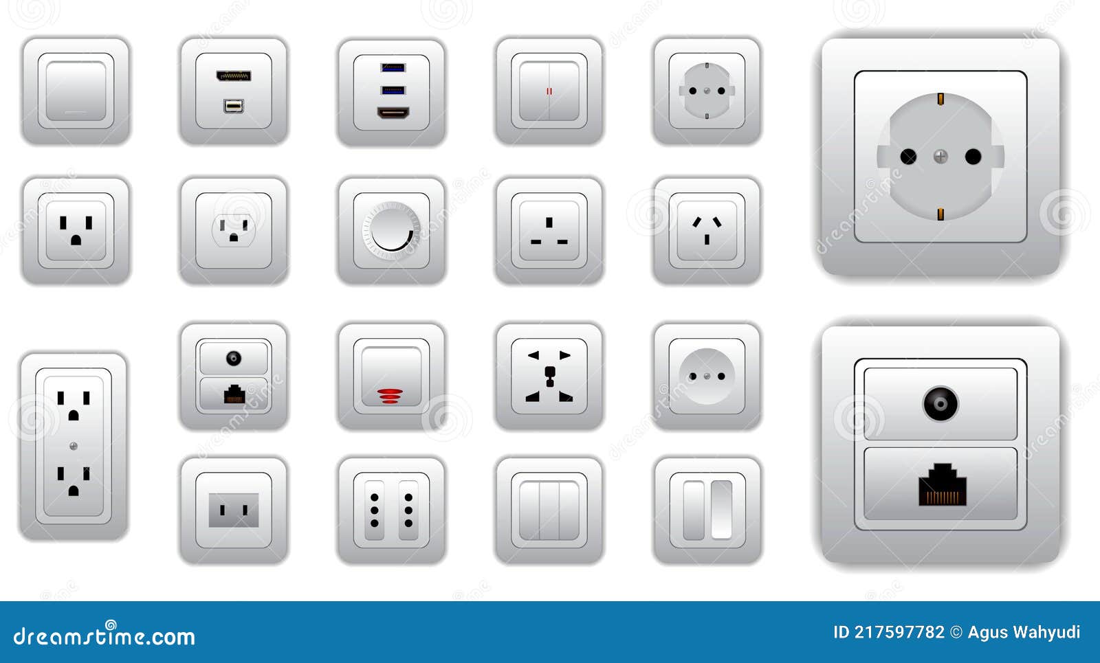 Satz Von Steckdose Und Schalter Elektrische Oder Realistische ...