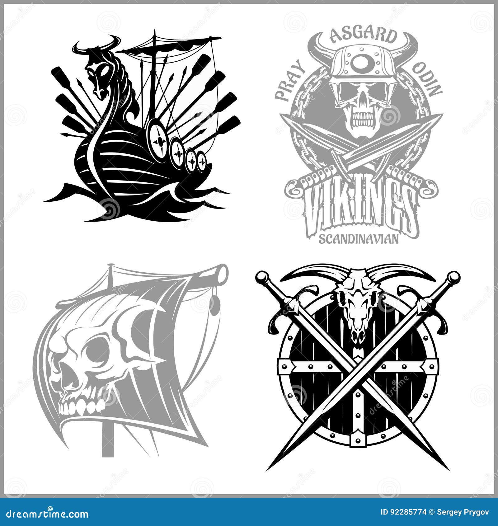 Satz Wikinger-Embleme, -aufkleber Und -logos Vektor Abbildung ...