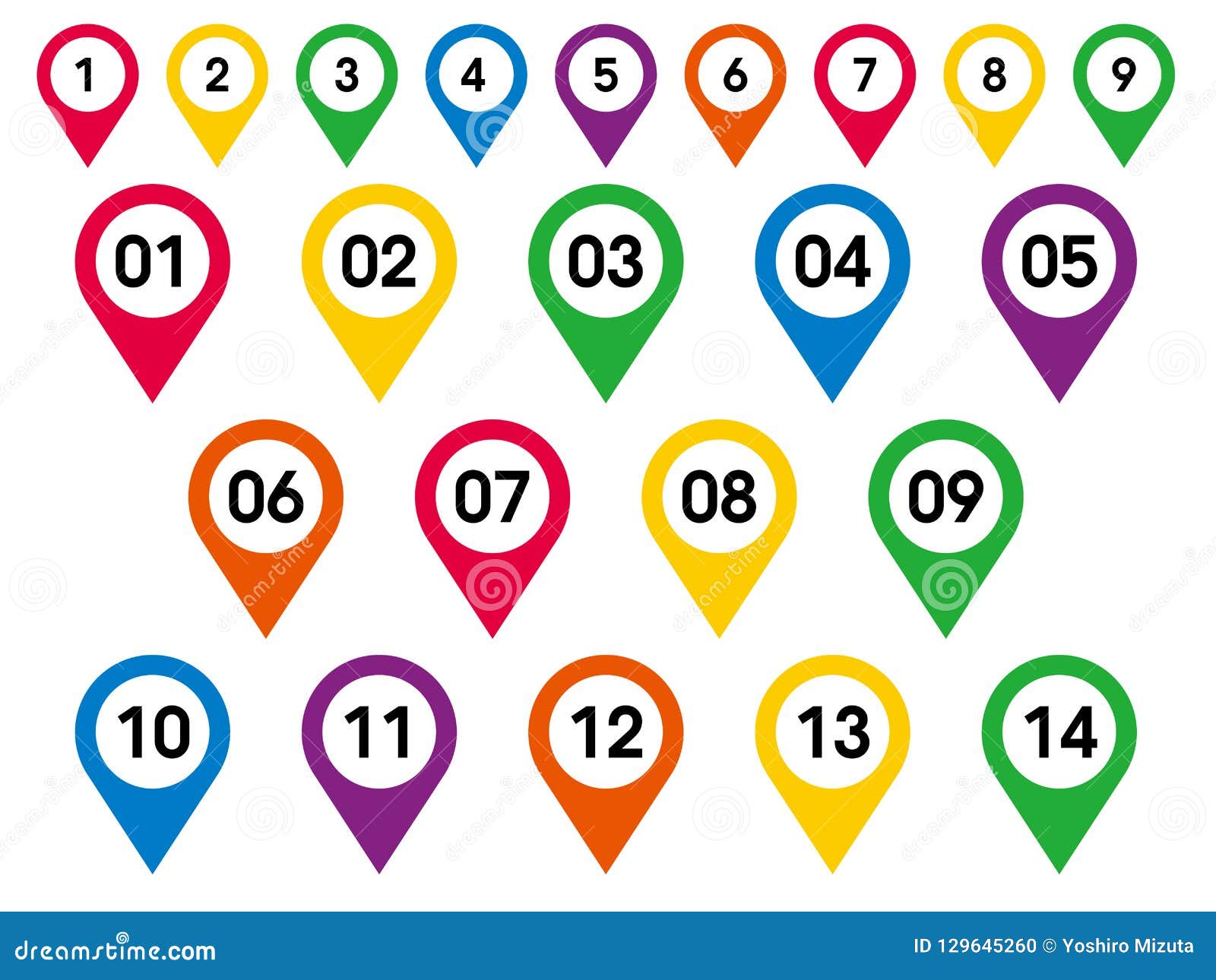 Satz Zahlen Pin Marker Flat Icons Vektor Abbildung - Illustration von ...