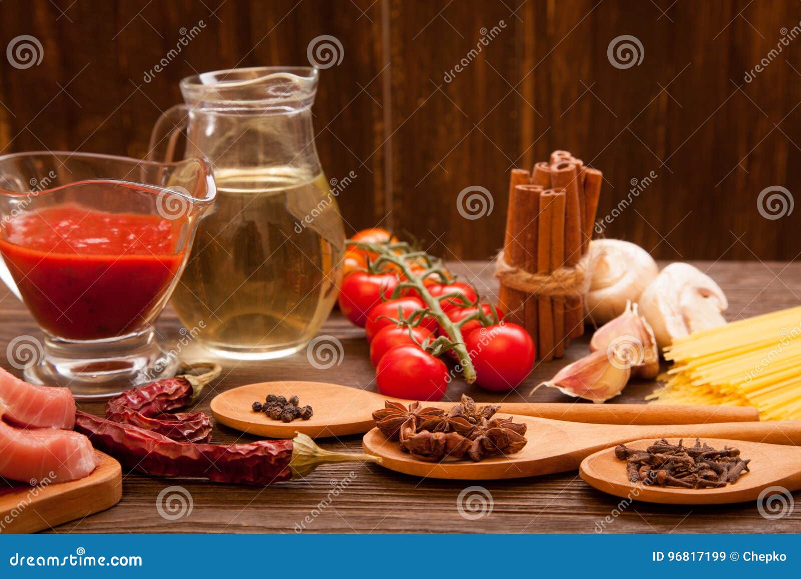 Sauce Ingredient on Wood Table Stock Image - Image of pepper, objects ...