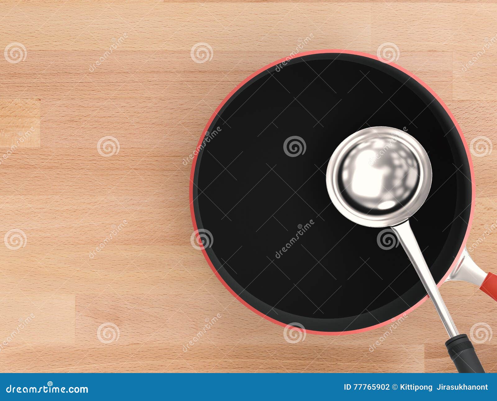 Sauce Pan with Ladle Top View Stock Illustration - Illustration of ...
