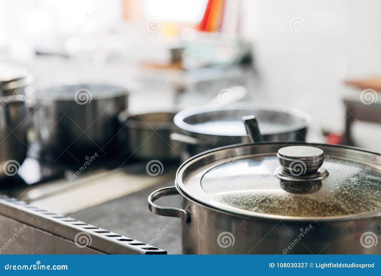 Sauce Pans at Restaurant Kitchen Stock Image - Image of objects ...