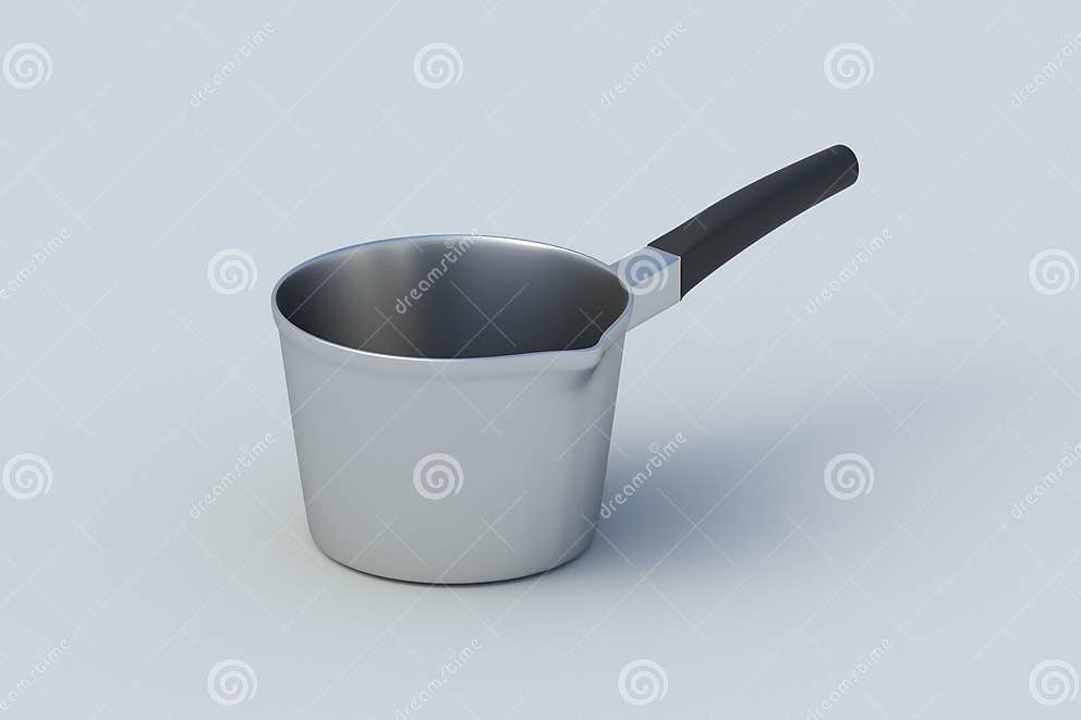 Saucepan with Plastic Handle on Gray Background. Empty Casserole ...