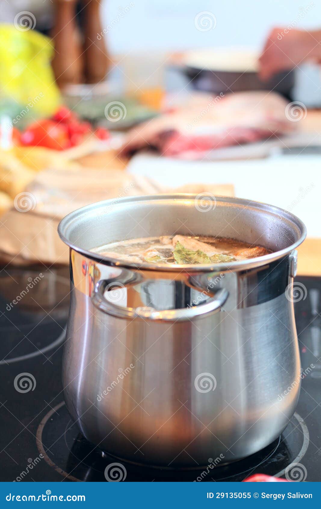 Saucepan with Soup at the Kitchen Stock Image - Image of stainless ...