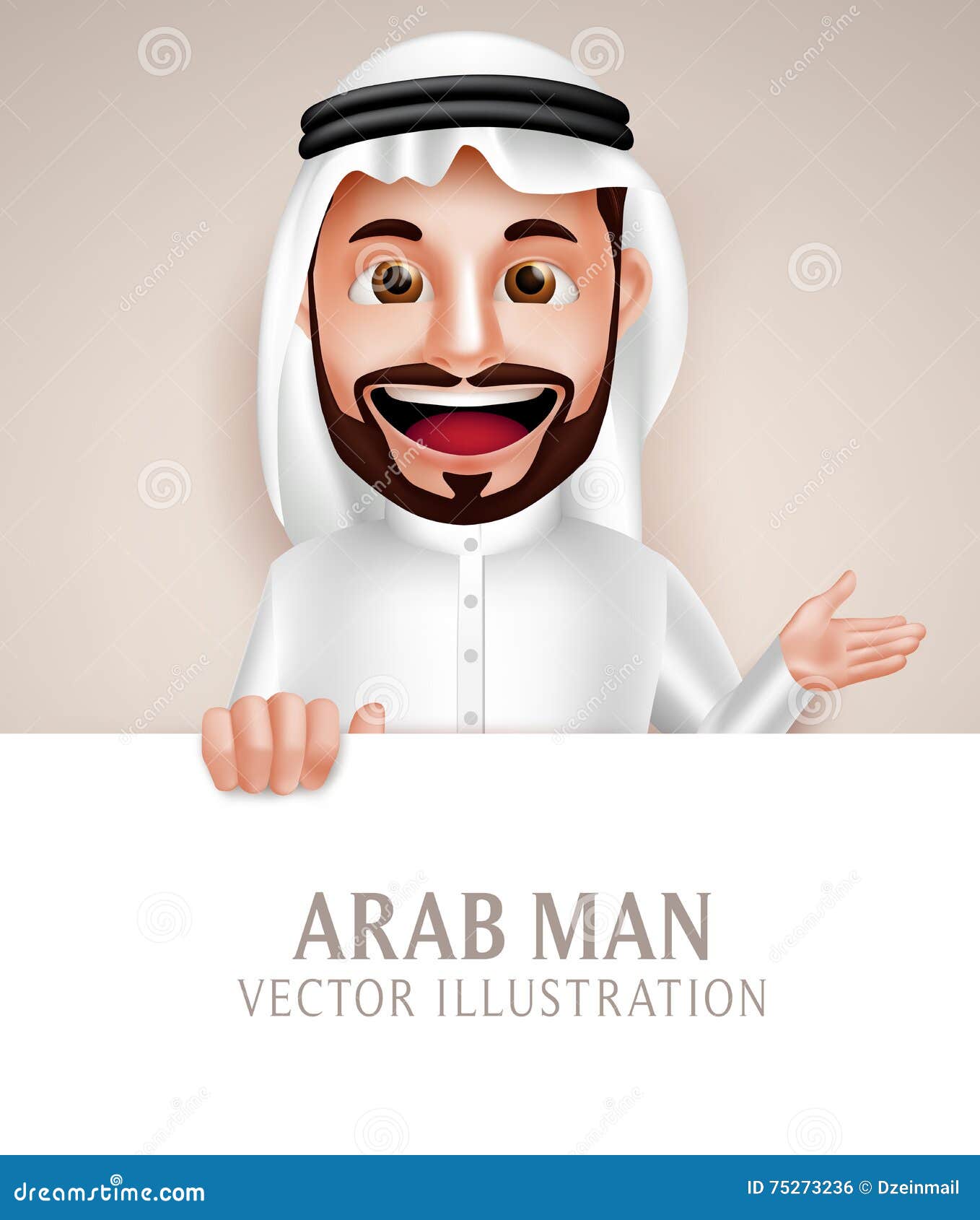 Saudi Arab Man Vector Character Happy Smiling Holding White Blank Board ...