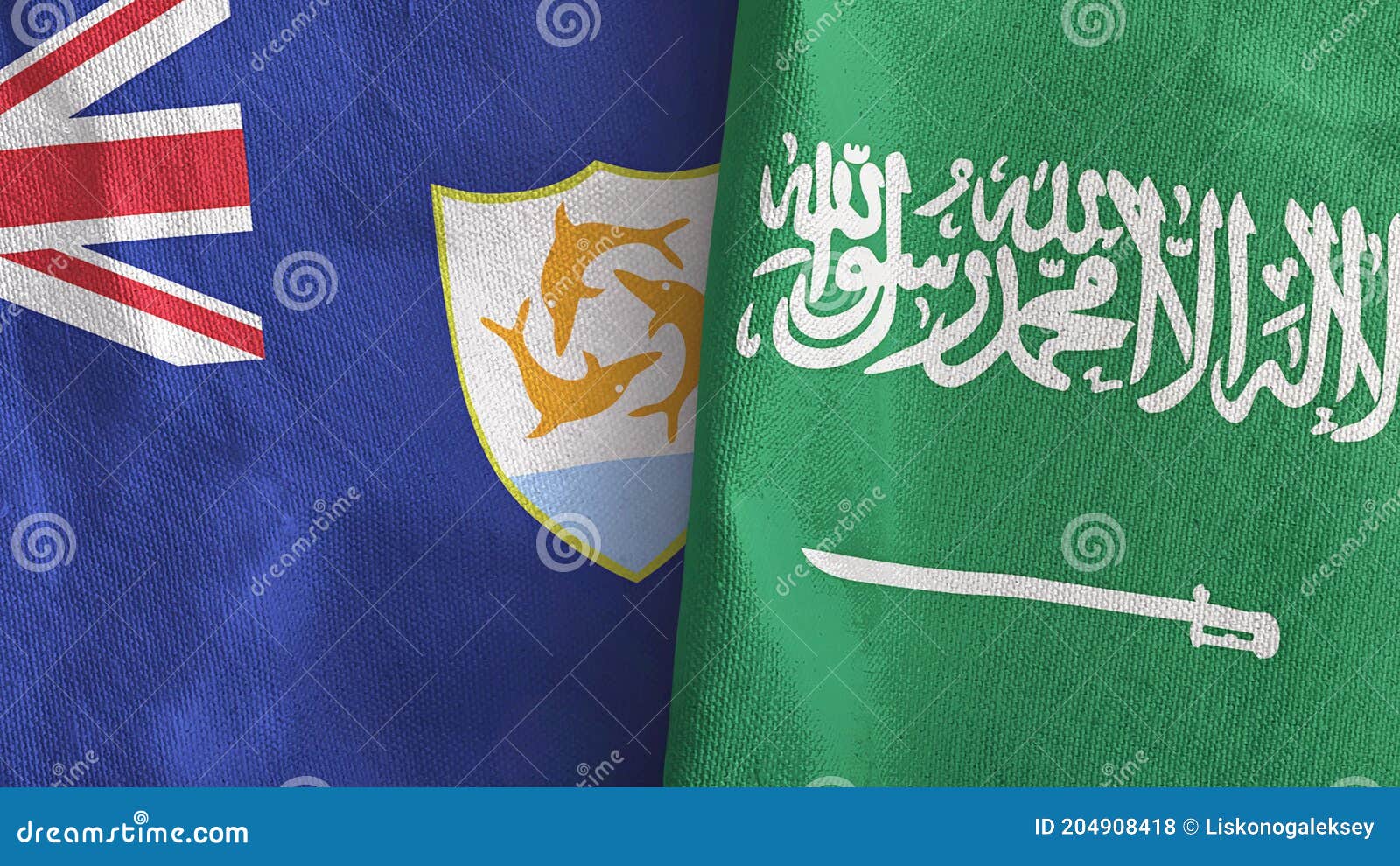 Saudi Arabia and Anguilla Two Flags Textile Cloth 3D Rendering Stock ...
