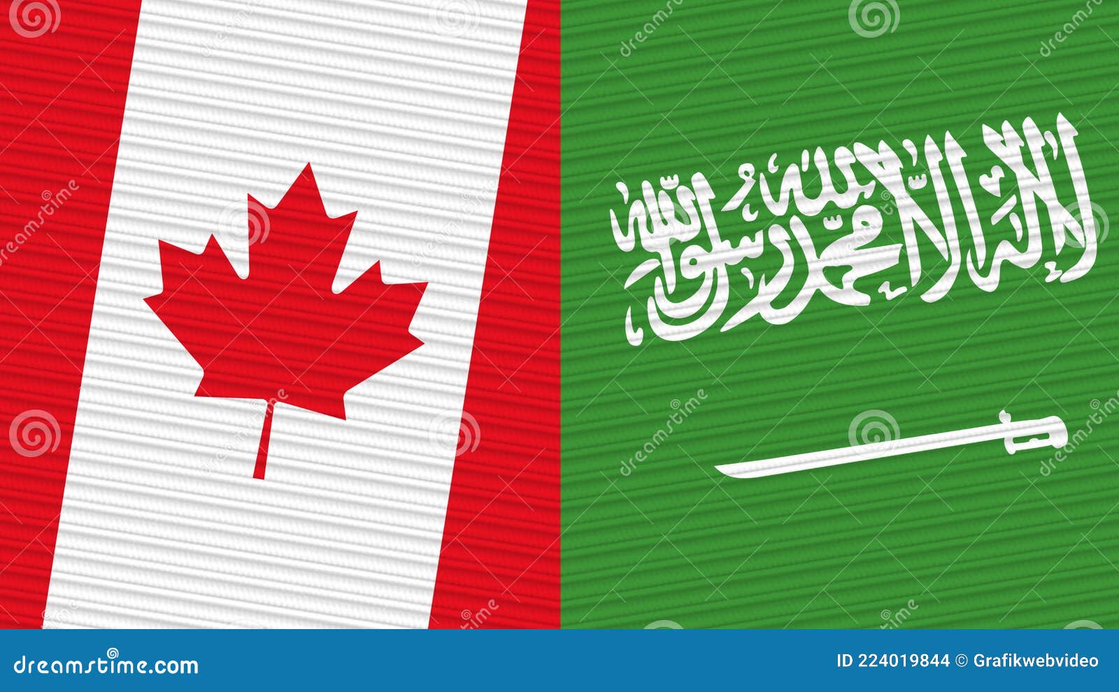 Saudi Arabia and Canada Flags Together Fabric Texture Illustration ...